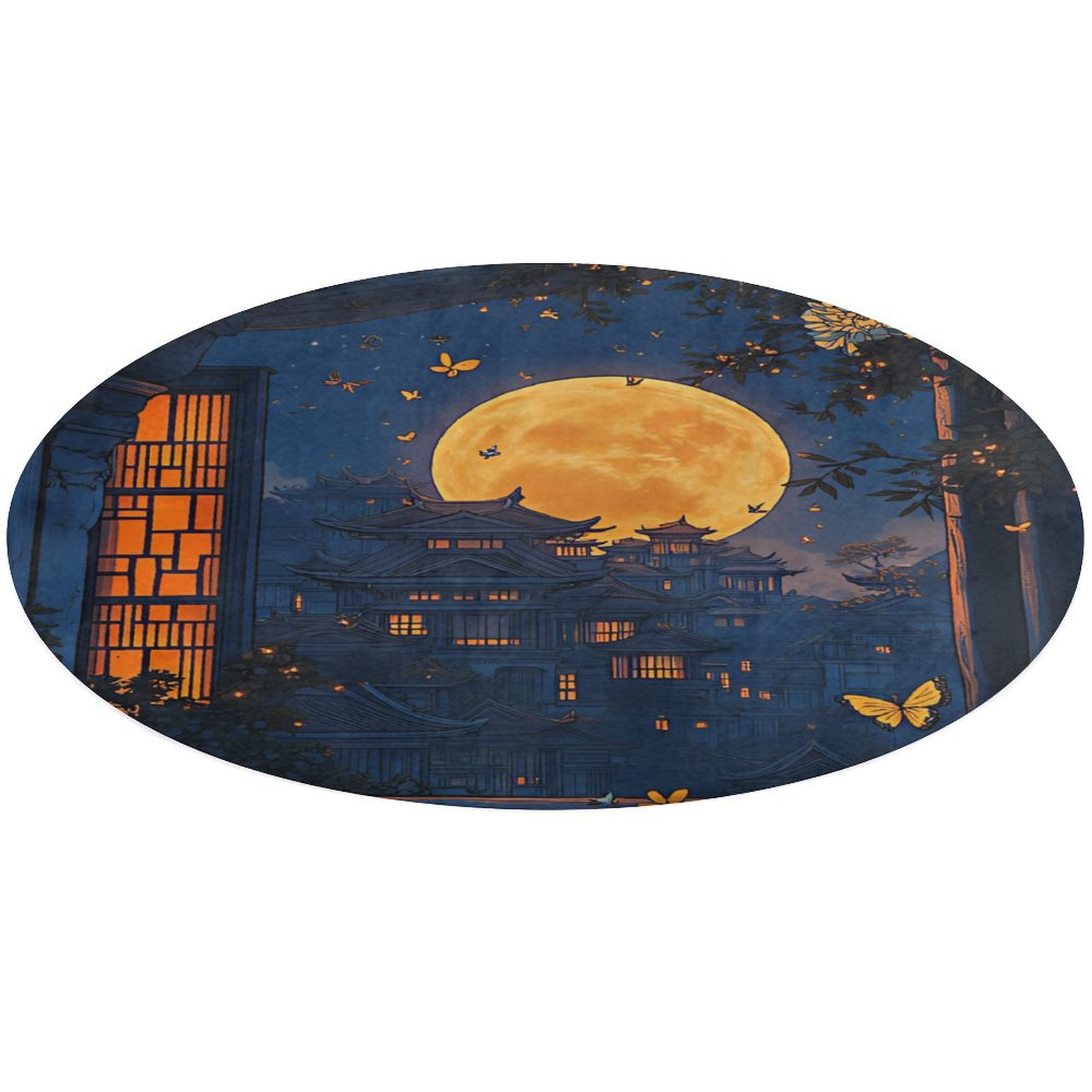 Circular Carpet Floor Mat Moonlit Asian Town Living Room Sofa Room Bed ...