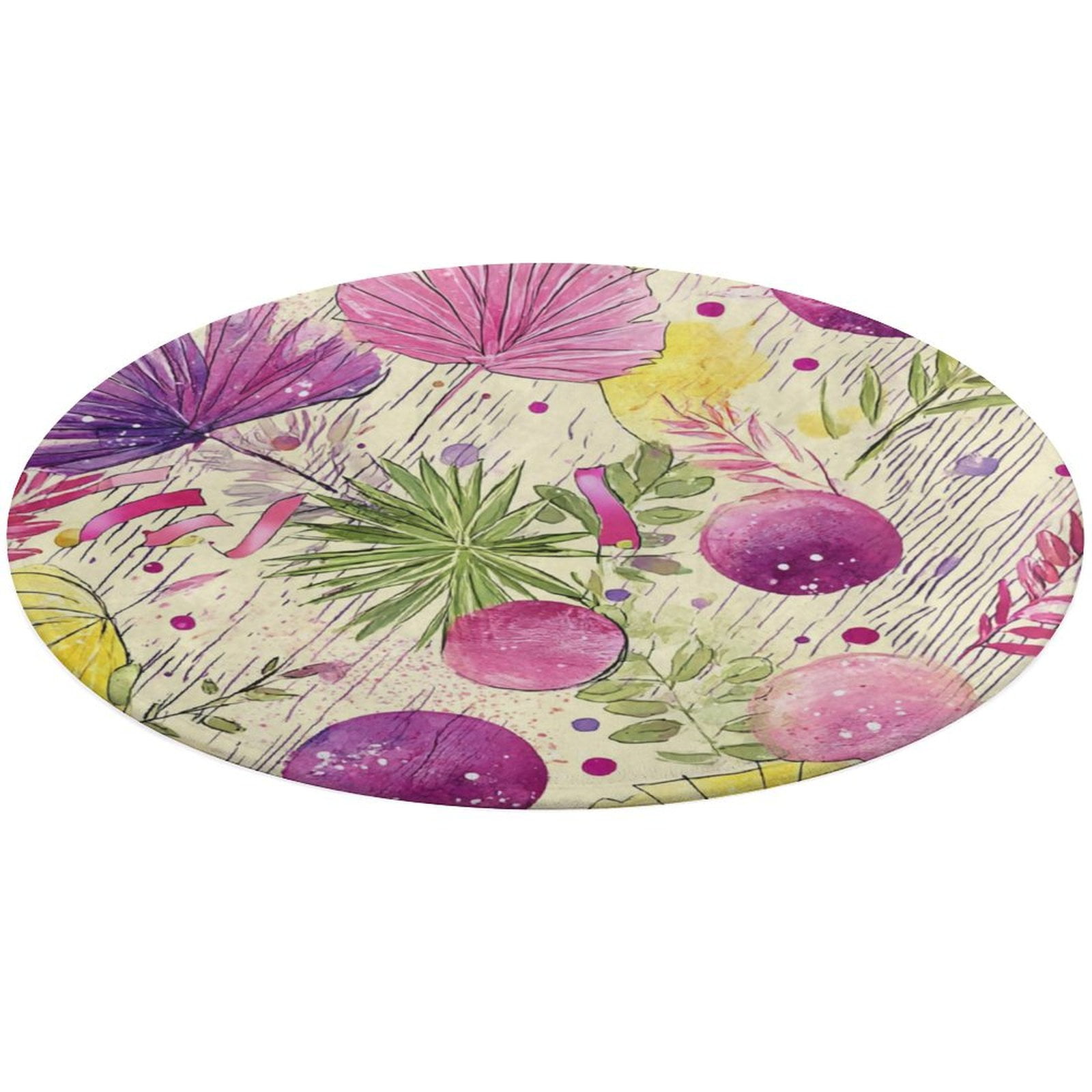 Circular Carpet Floor Mat Tropical Watercolor Floral Seamless Pattern ...