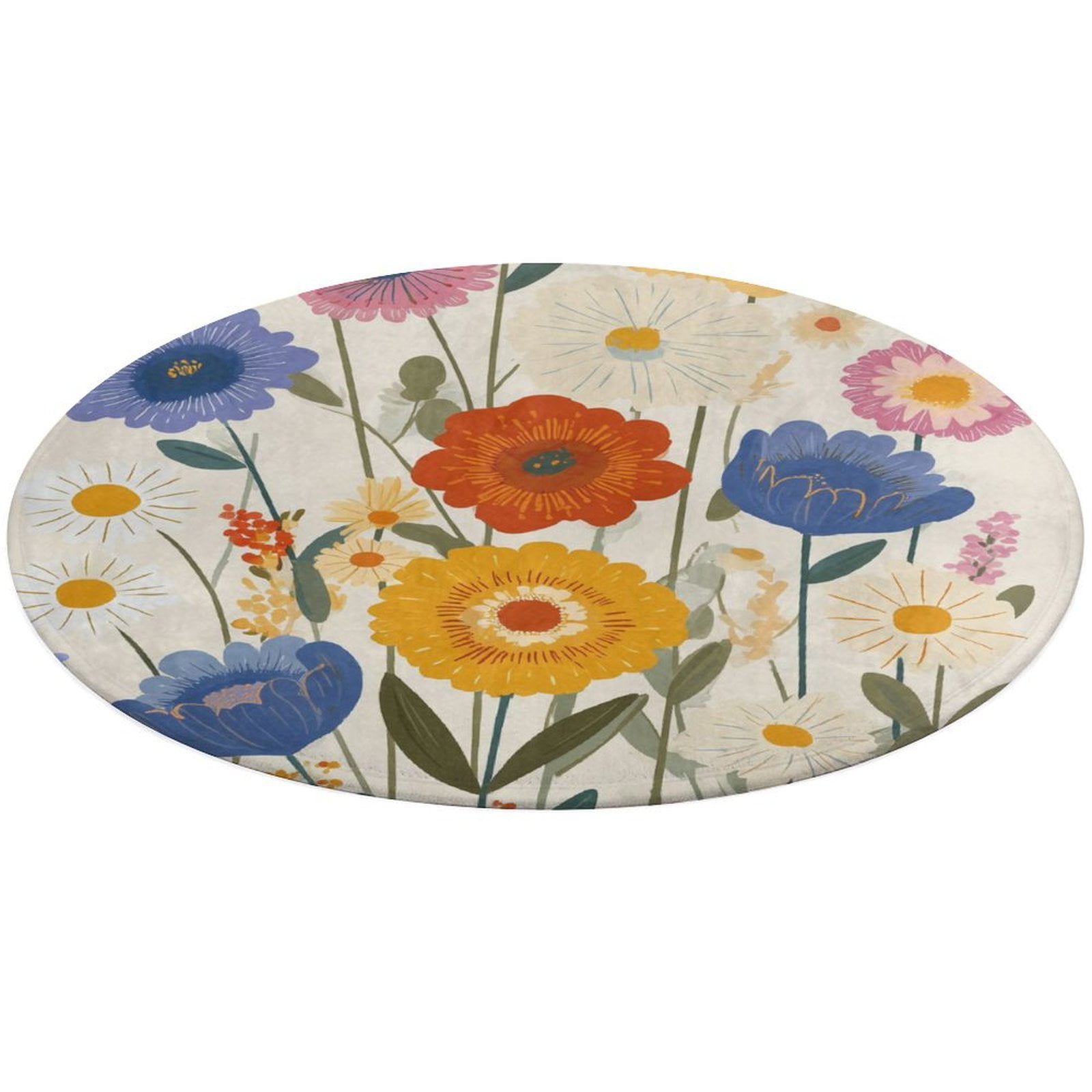 Circular Carpet Floor Mat Vibrant Colorful Summer Flower Bouquet Living ...