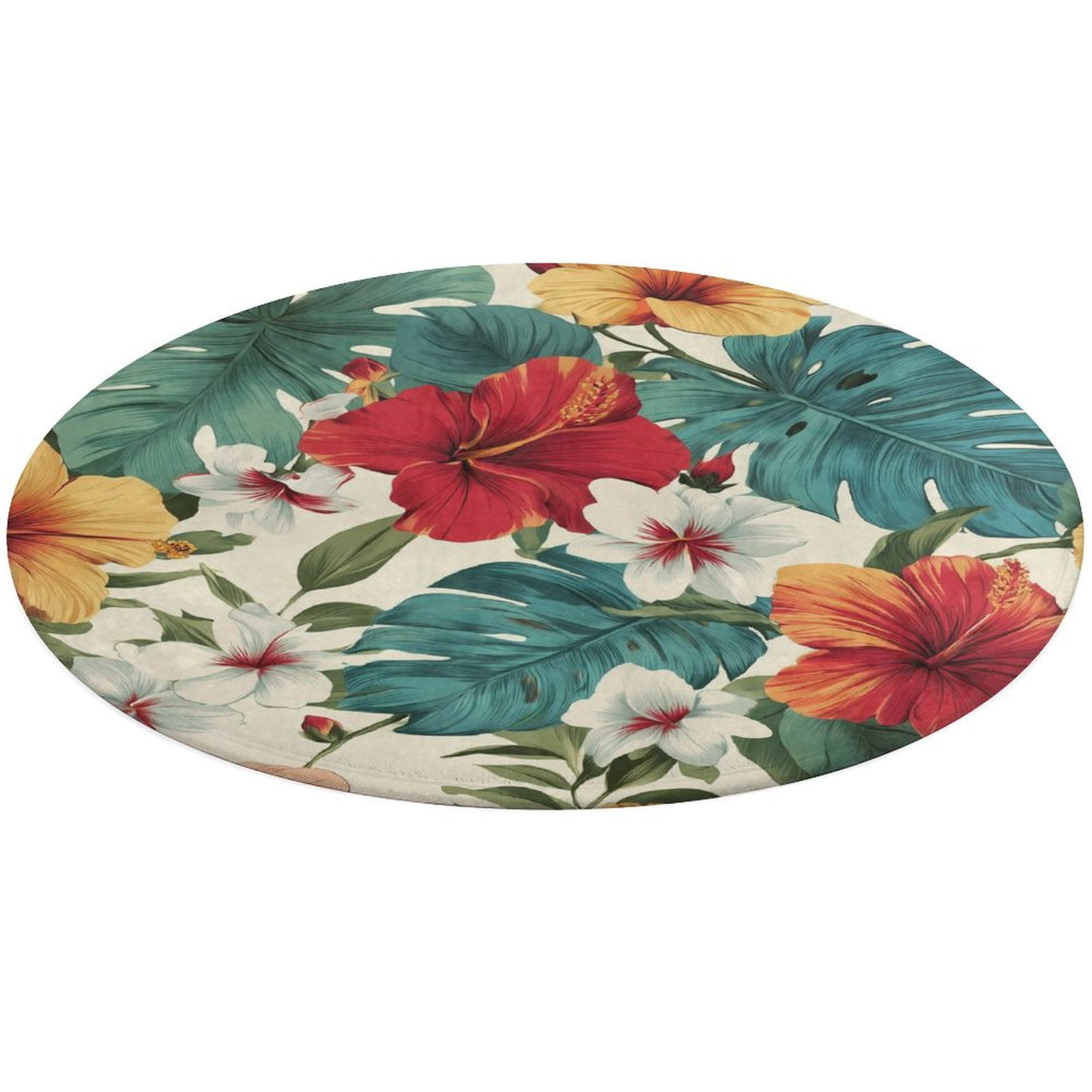 Circular Carpet Floor Mat Vibrant Hibiscus Tropical Floral Pattern ...