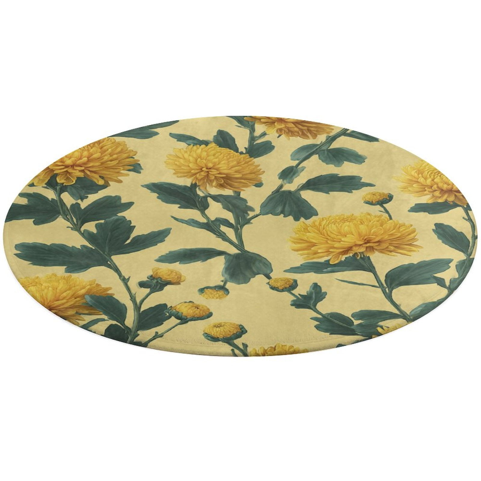 Circular Carpet Floor Mat Yellow Chrysanthemum Floral Seamless Pattern ...