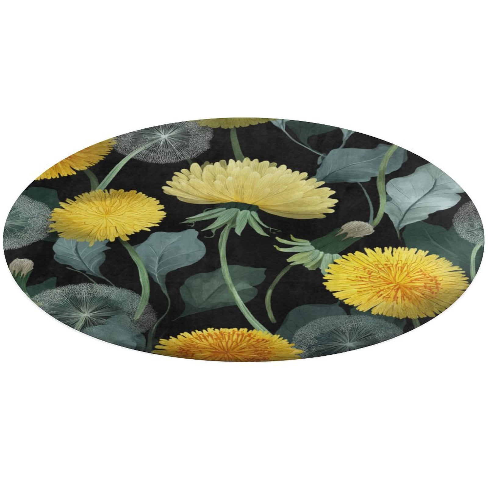 Circular Carpet Floor Mat Yellow Dandelions Dark Background Floral ...