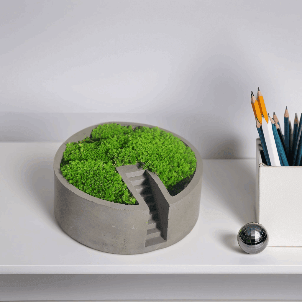 Circular Cement Moss Decor Handcrafted Desktop Oasis - Walmart.com