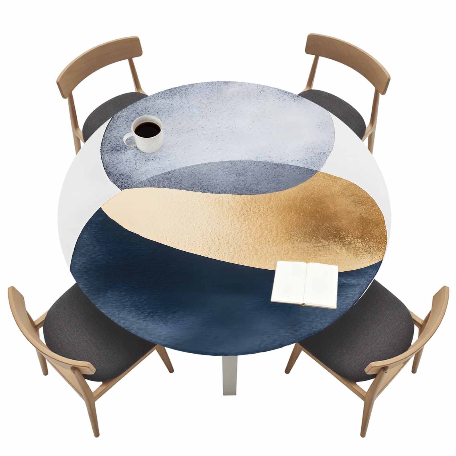 Circular Color Block Round Fitted Tablecloth with Elastic Edge Modern ...