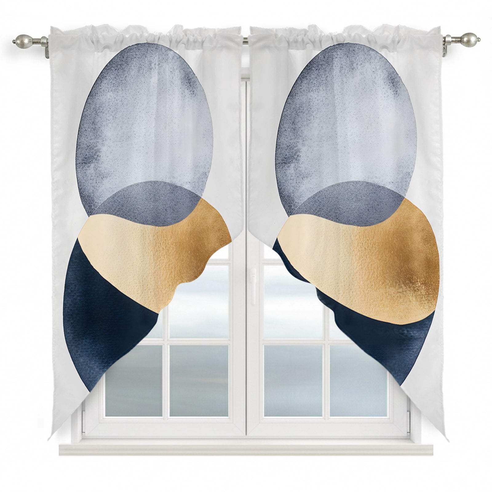 Circular Color Block Swag Curtain Valance for Window 2 Panels Modern ...