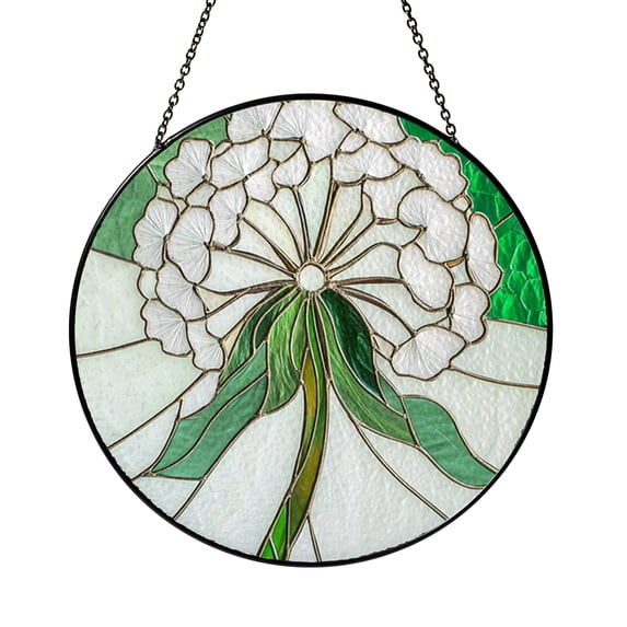 Circular Dandelion Bloom Stained Glass Suncatcher Window Hanging Flower ...