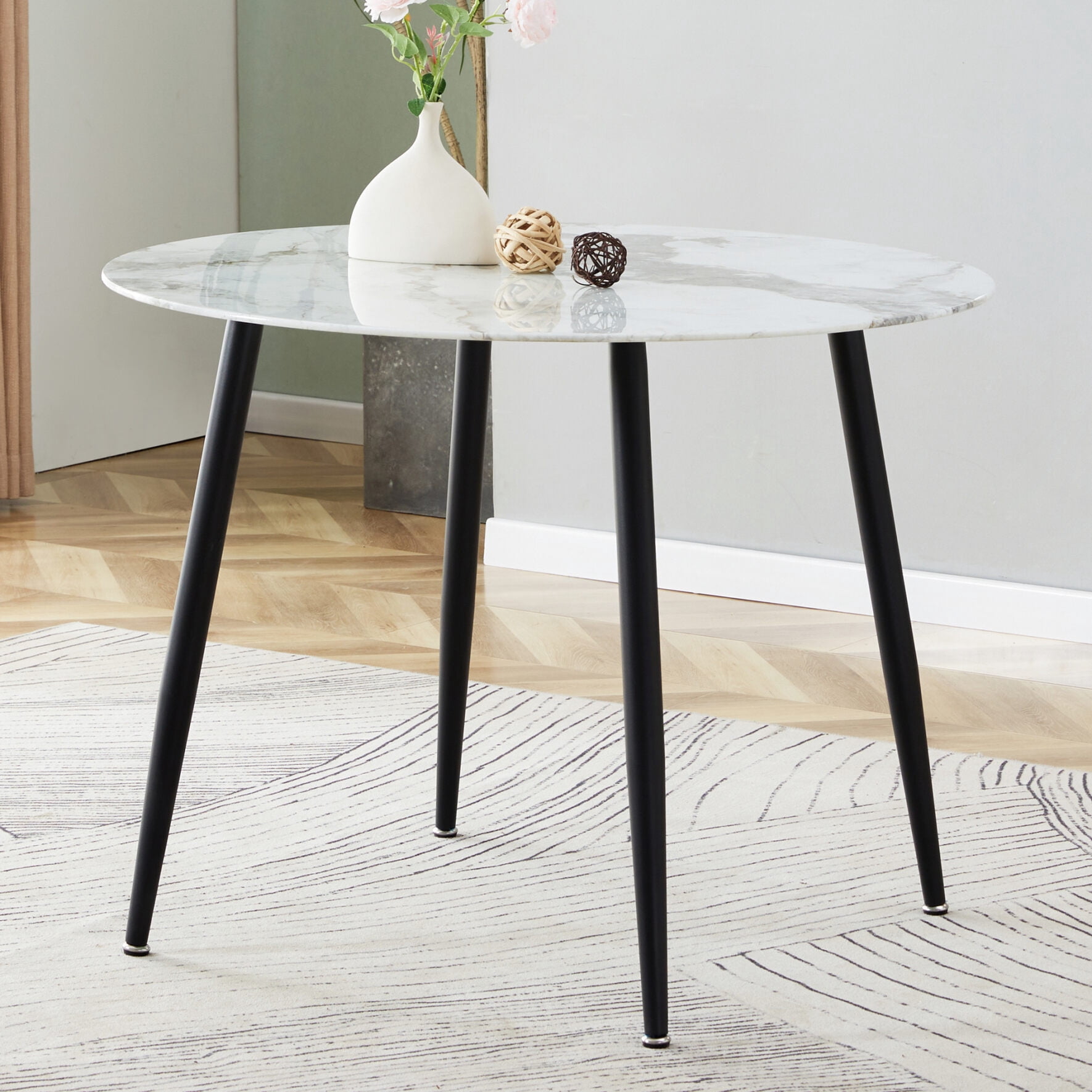 Circular Dining Table, 40" Kitchen Dinner Table with White Imitation ...