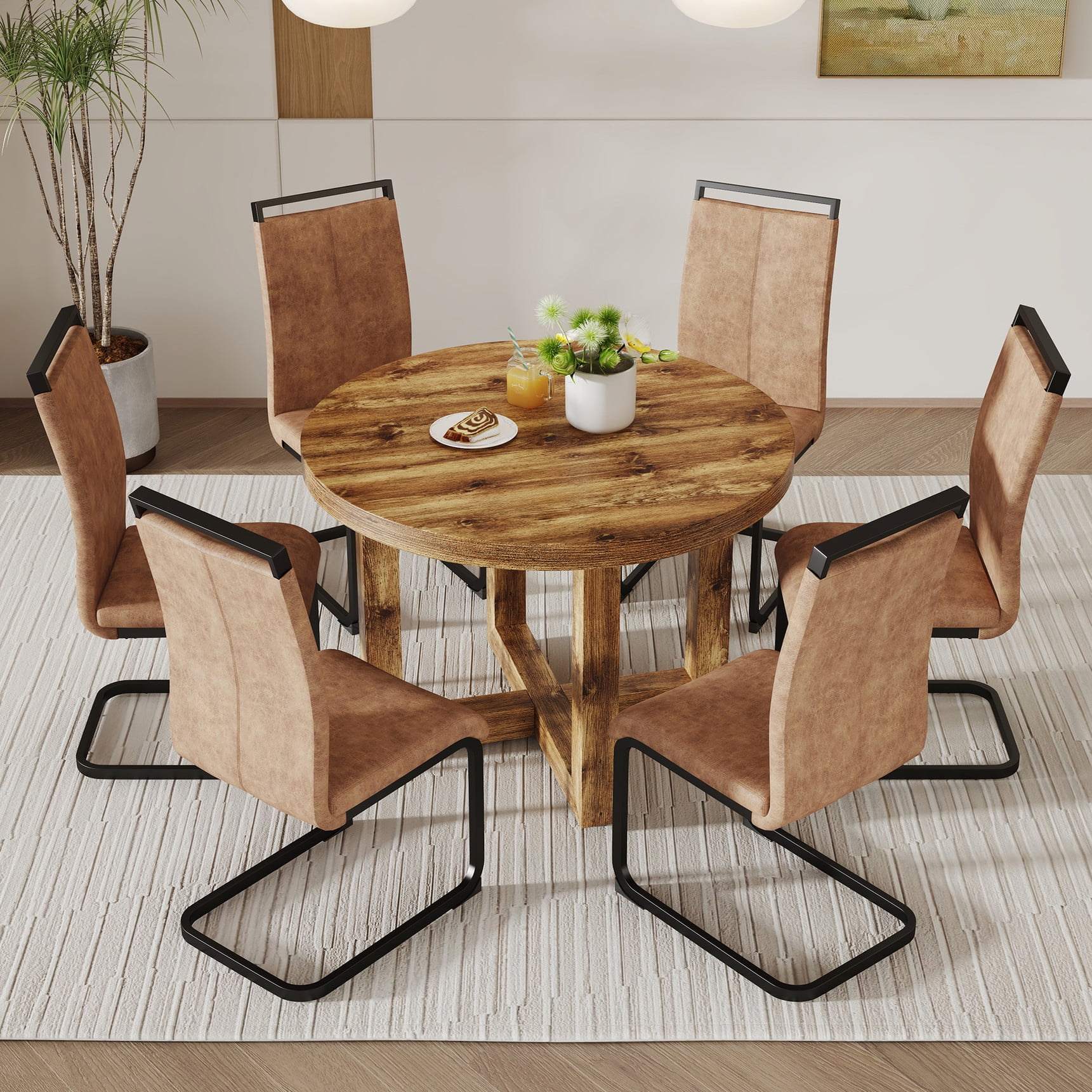Circular Dining Table / MDF Tabletop with Wooden MDF Legs, 6-Piece Tech ...