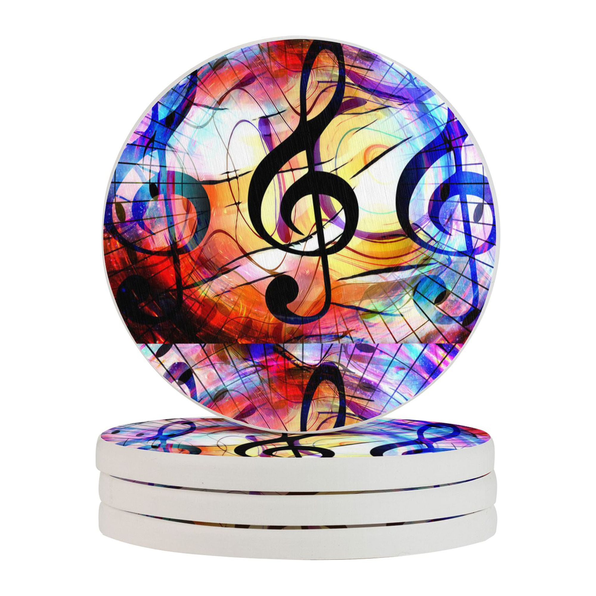 Circular Drink Coasters Set Abstract Music Notes Beautiful Home Decor ...