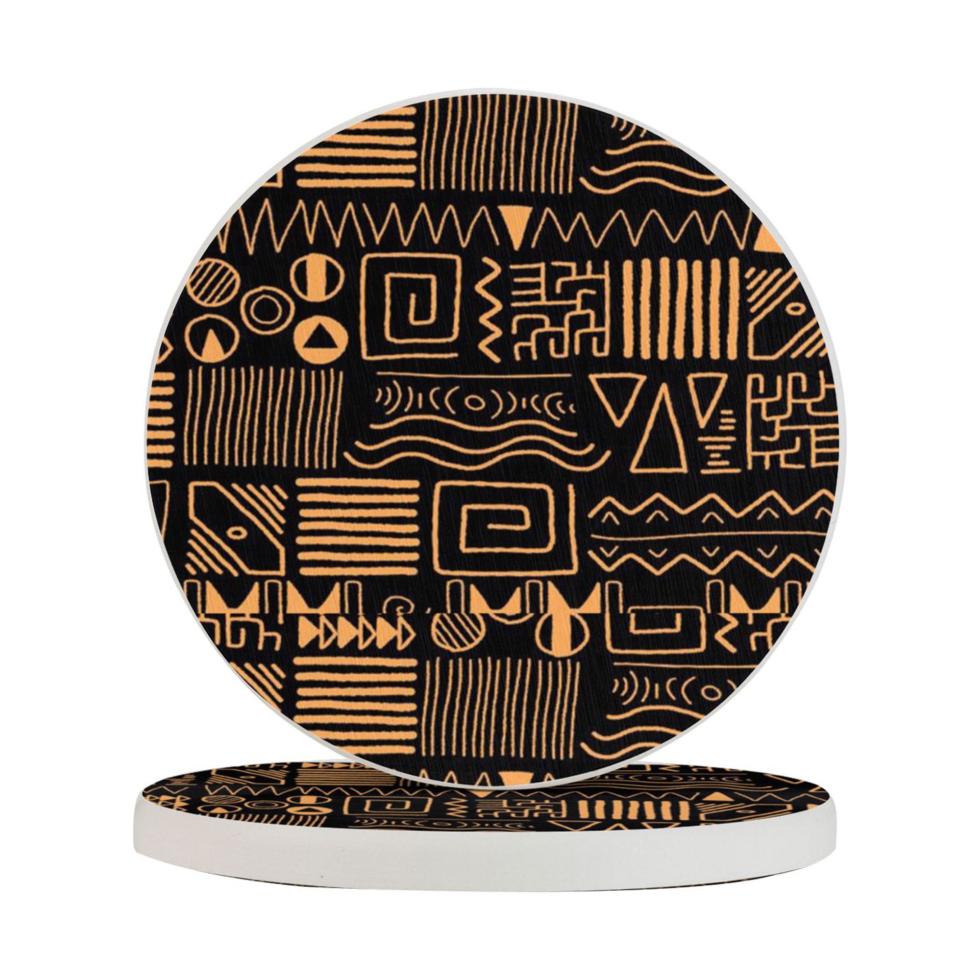 Circular Drink Coasters Set African Ethnic Pattern - Tribal Art ...