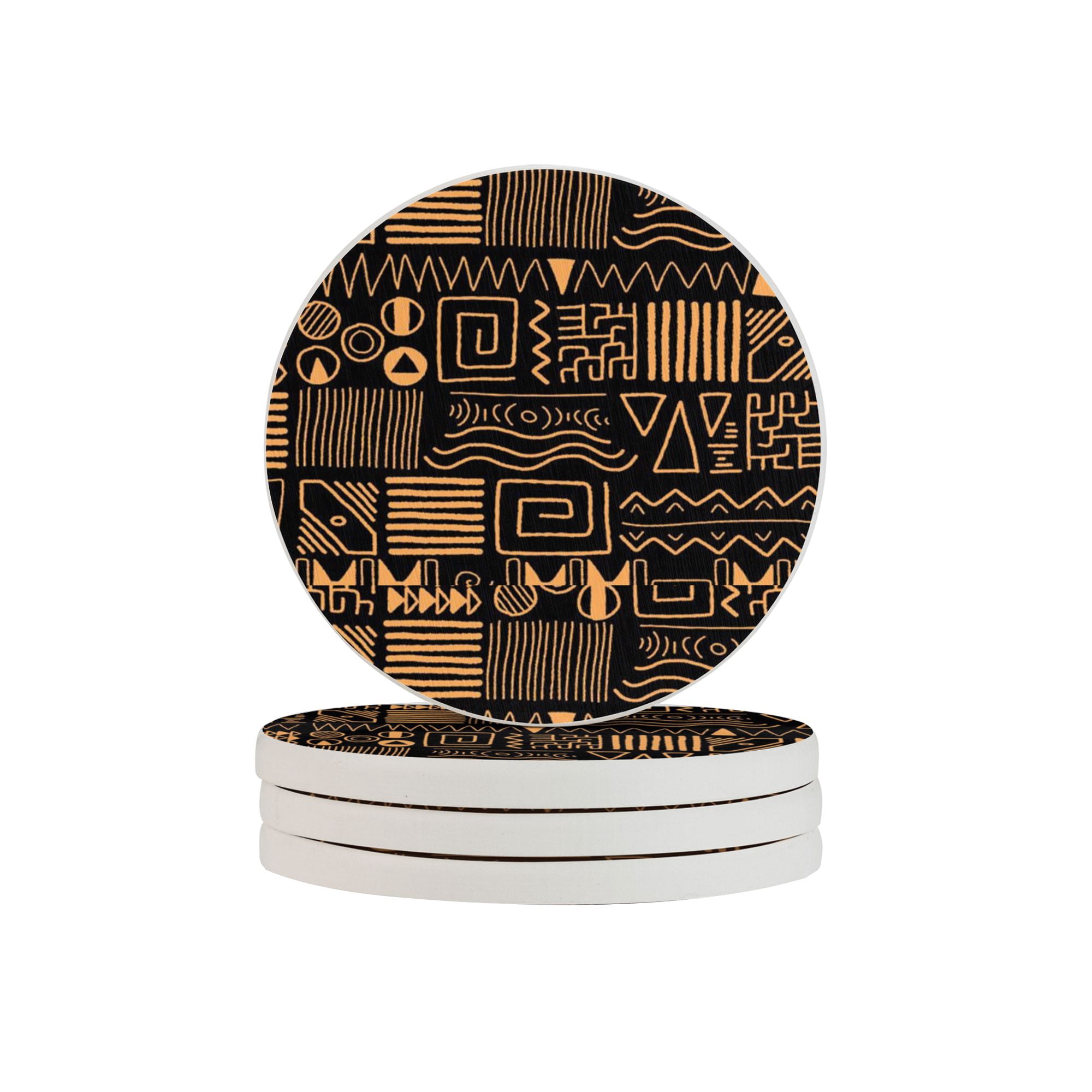 Circular Drink Coasters Set African Ethnic Pattern - Tribal Art ...