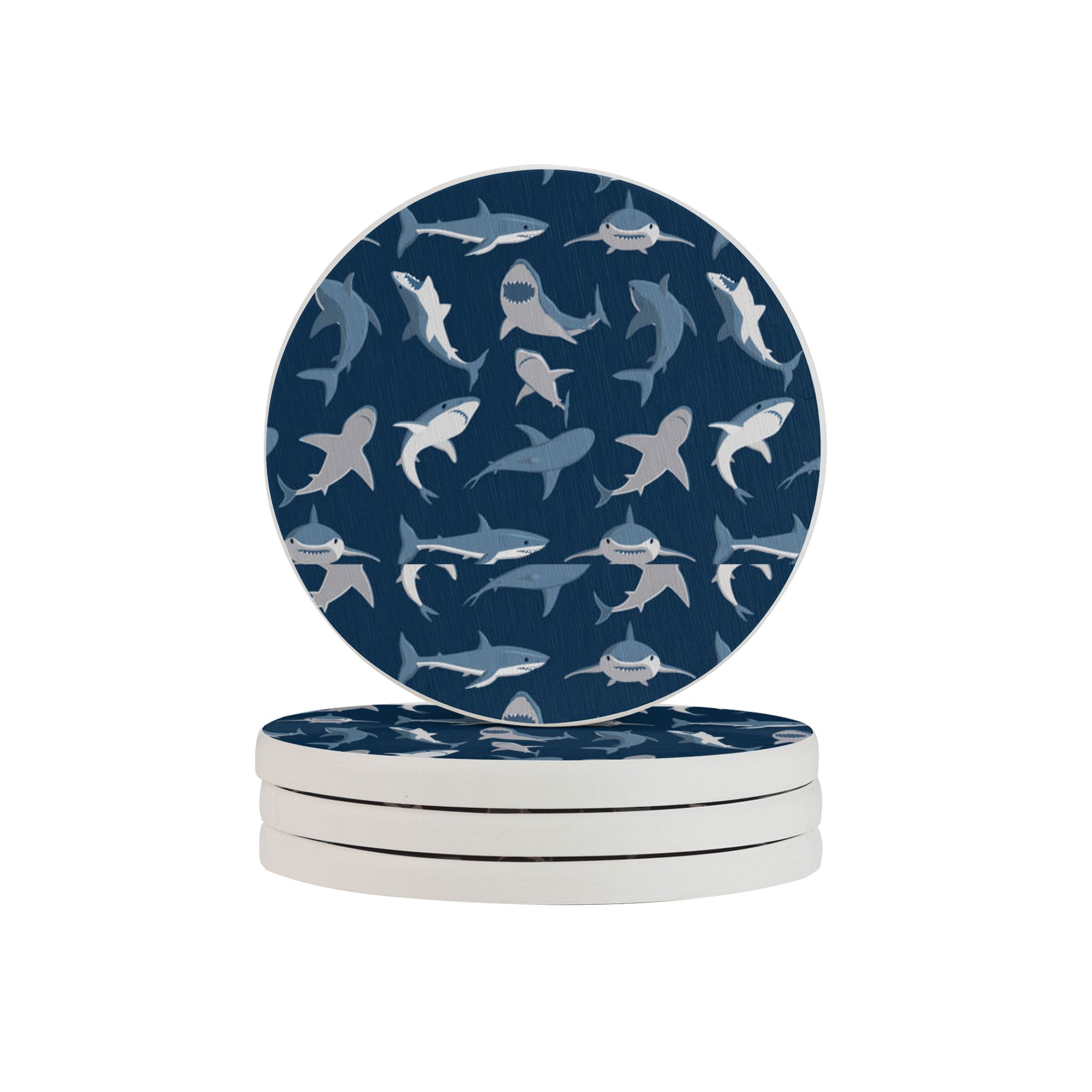 Circular Drink Coasters Set Angry Shark Beautiful Home Decor Diatomite ...