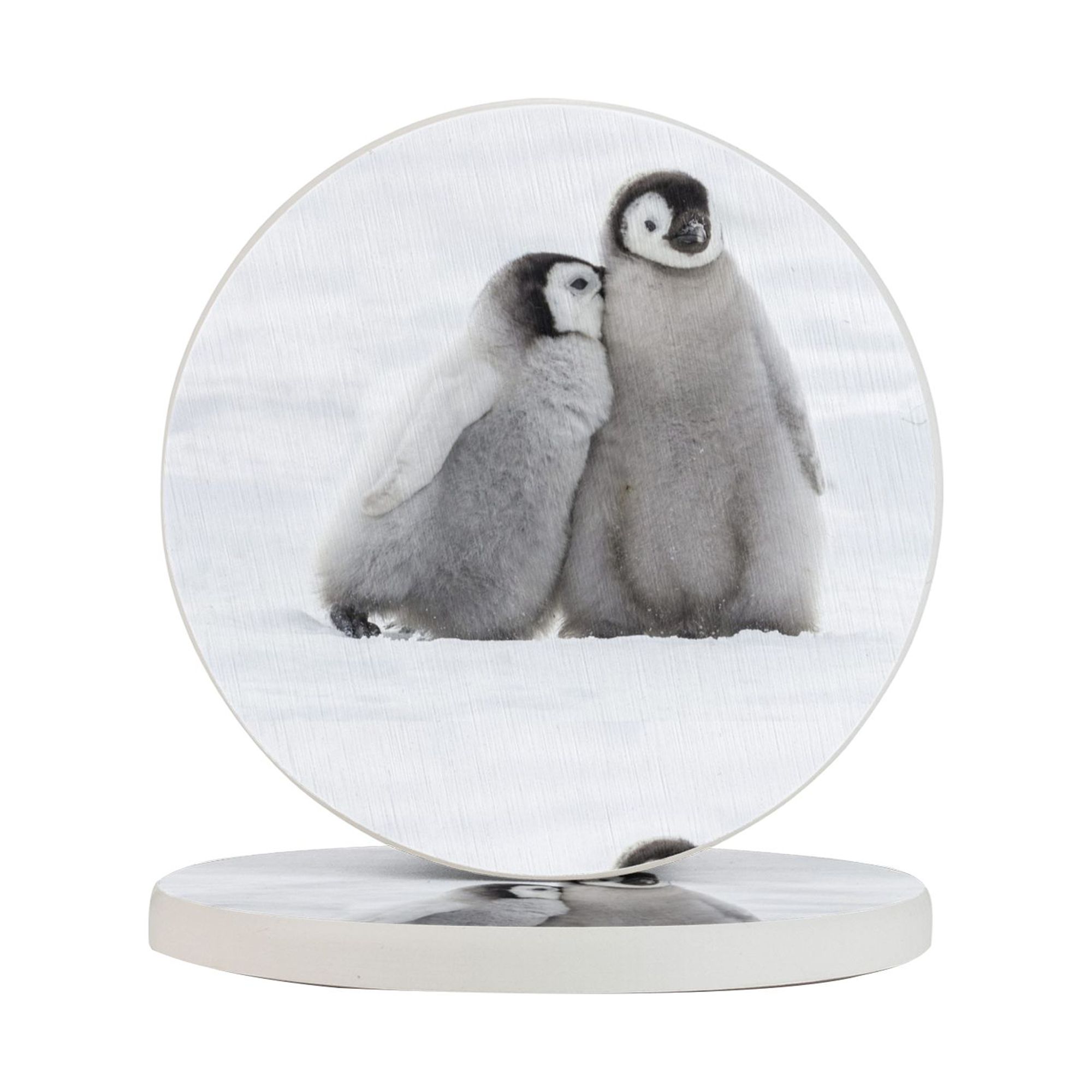 Circular Drink Coasters Set Animal Altruism Two Penguins Beautiful Home ...
