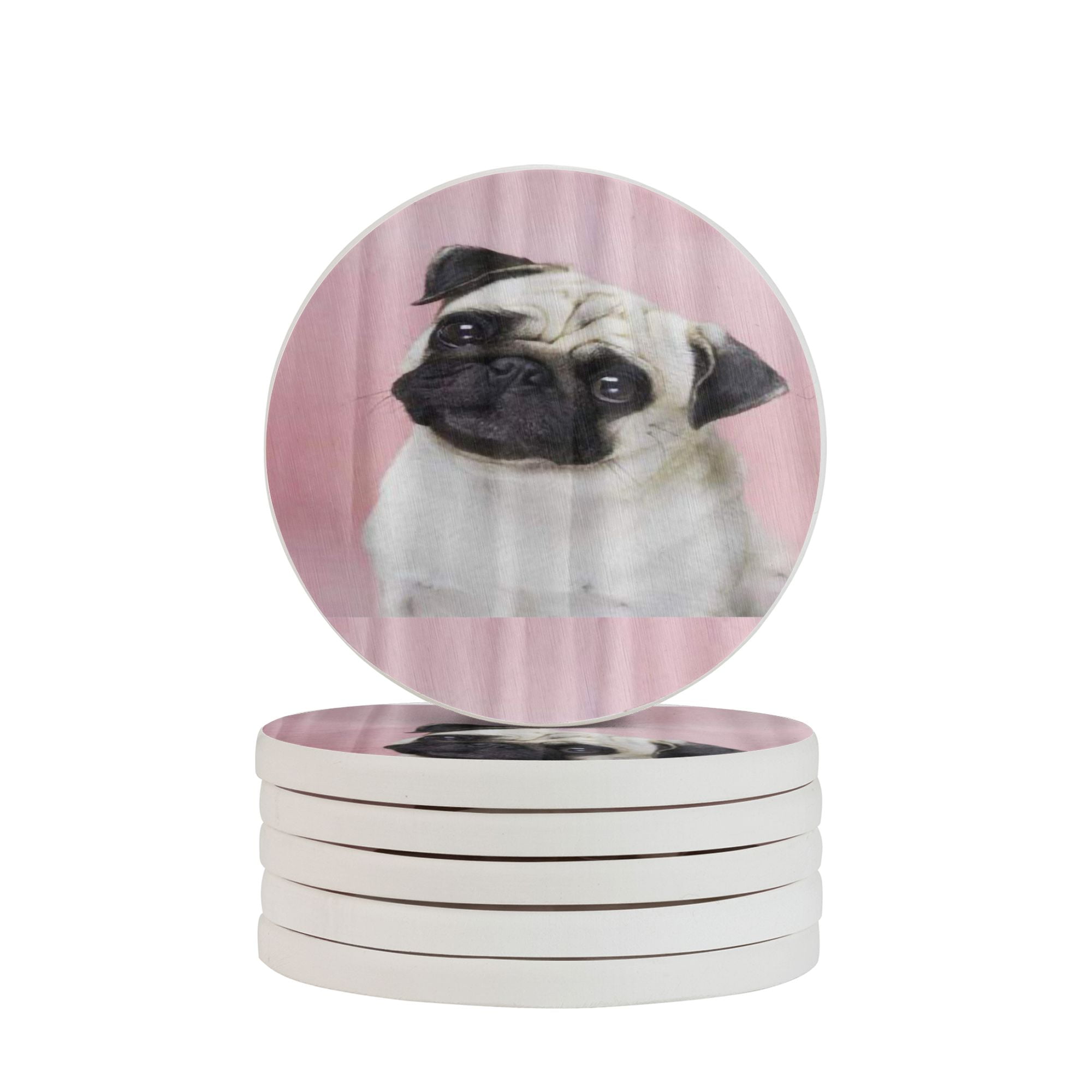 Circular Drink Coasters Set Animal Dog Cute Pug Puppy Beautiful Home ...