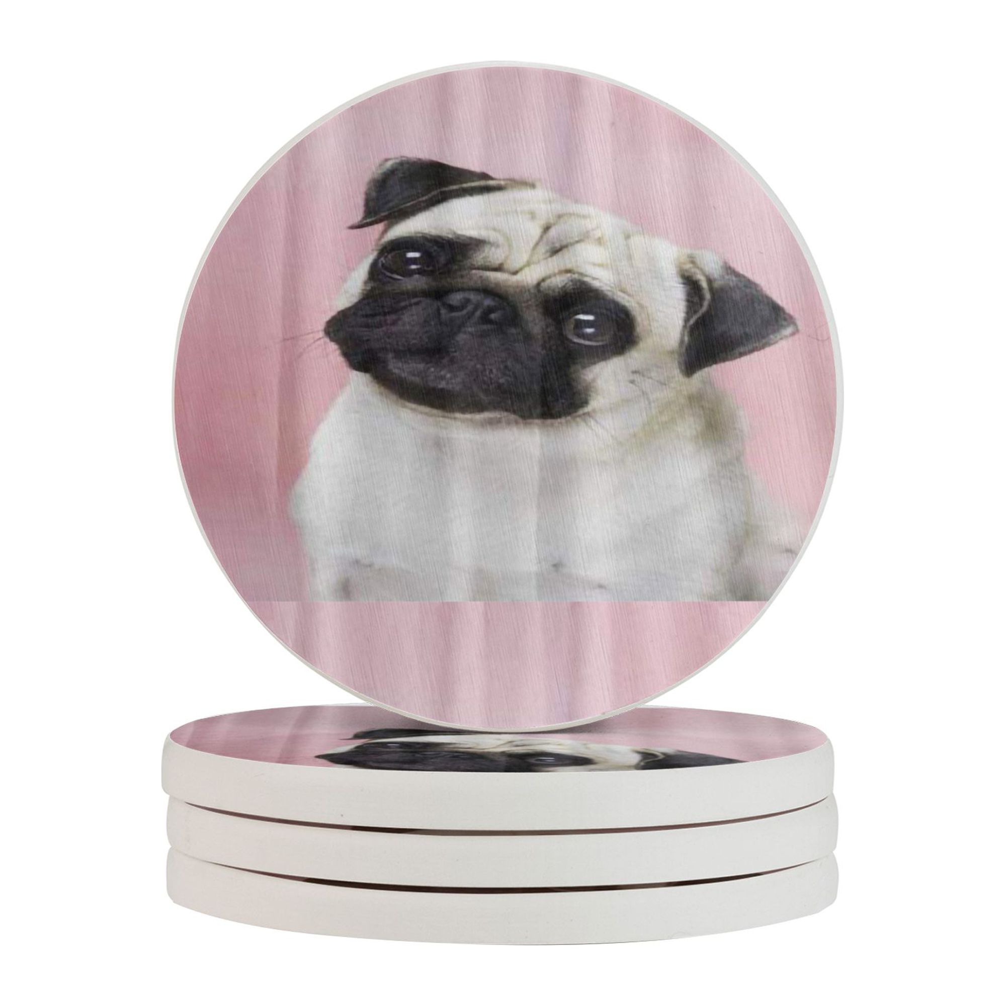 Circular Drink Coasters Set Animal Dog Cute Pug Puppy Beautiful Home ...