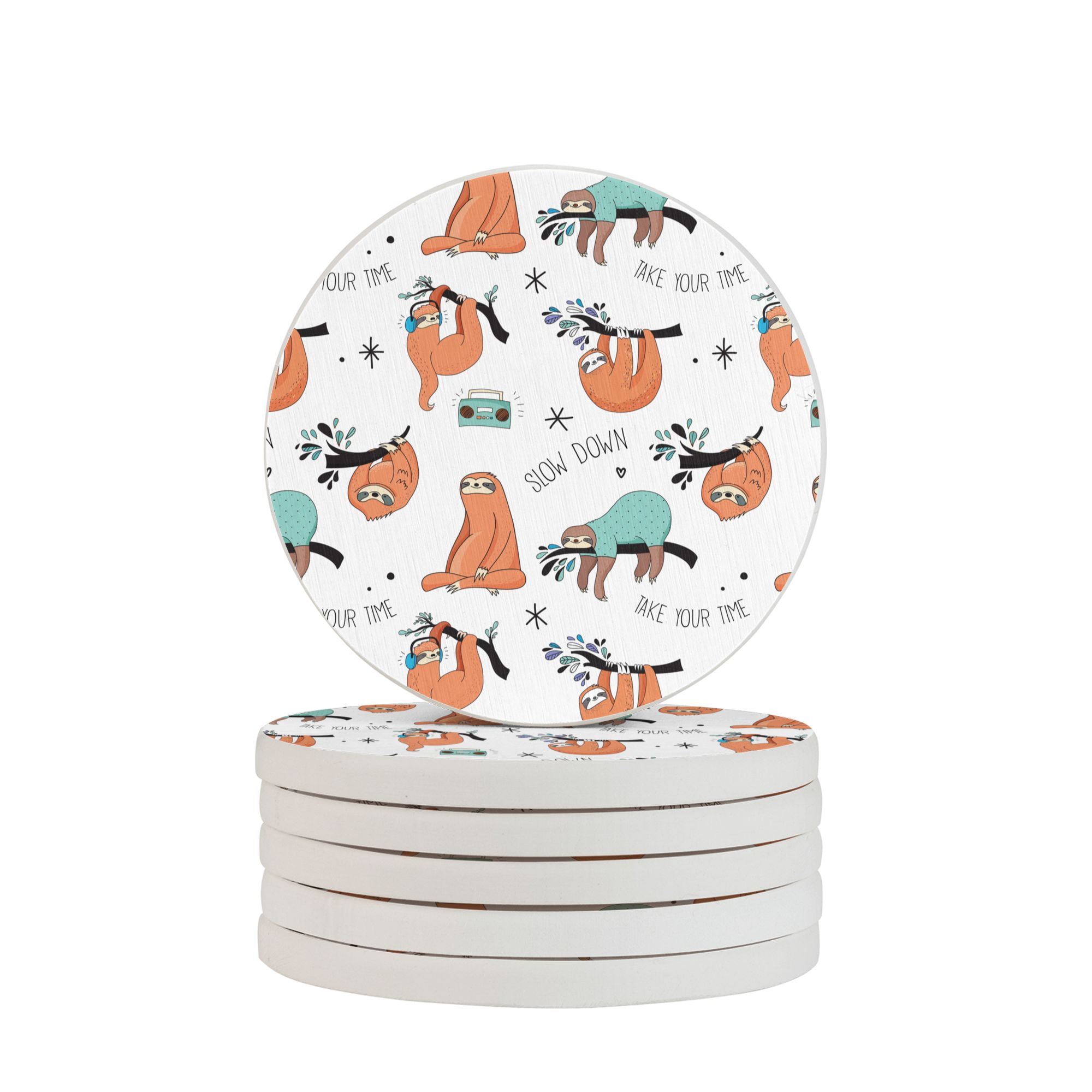 Circular Drink Coasters Set Animals Decor Vector Cute Sloths Beautiful ...