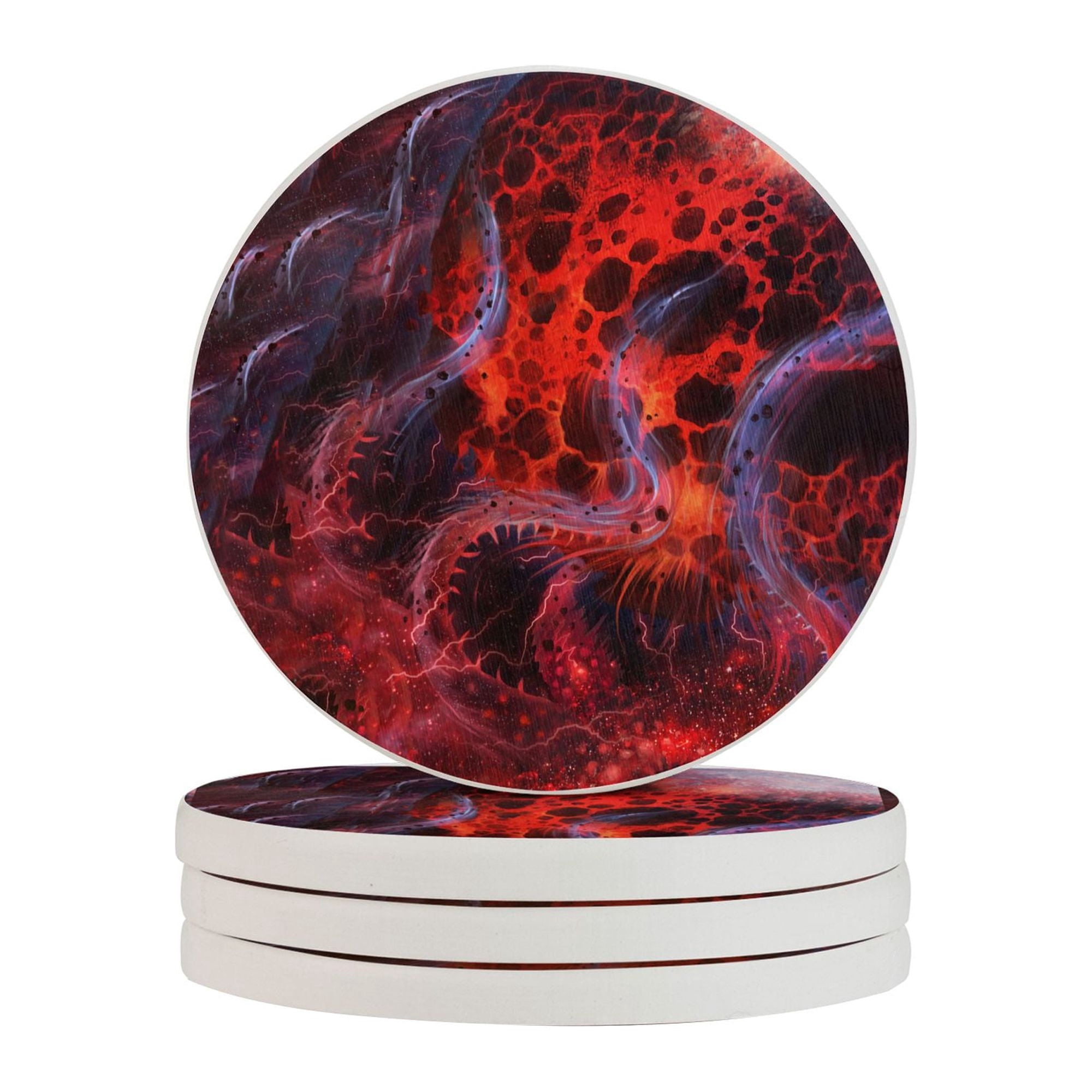 Circular Drink Coasters Set Art Space Abstract Red Line Beautiful Home ...