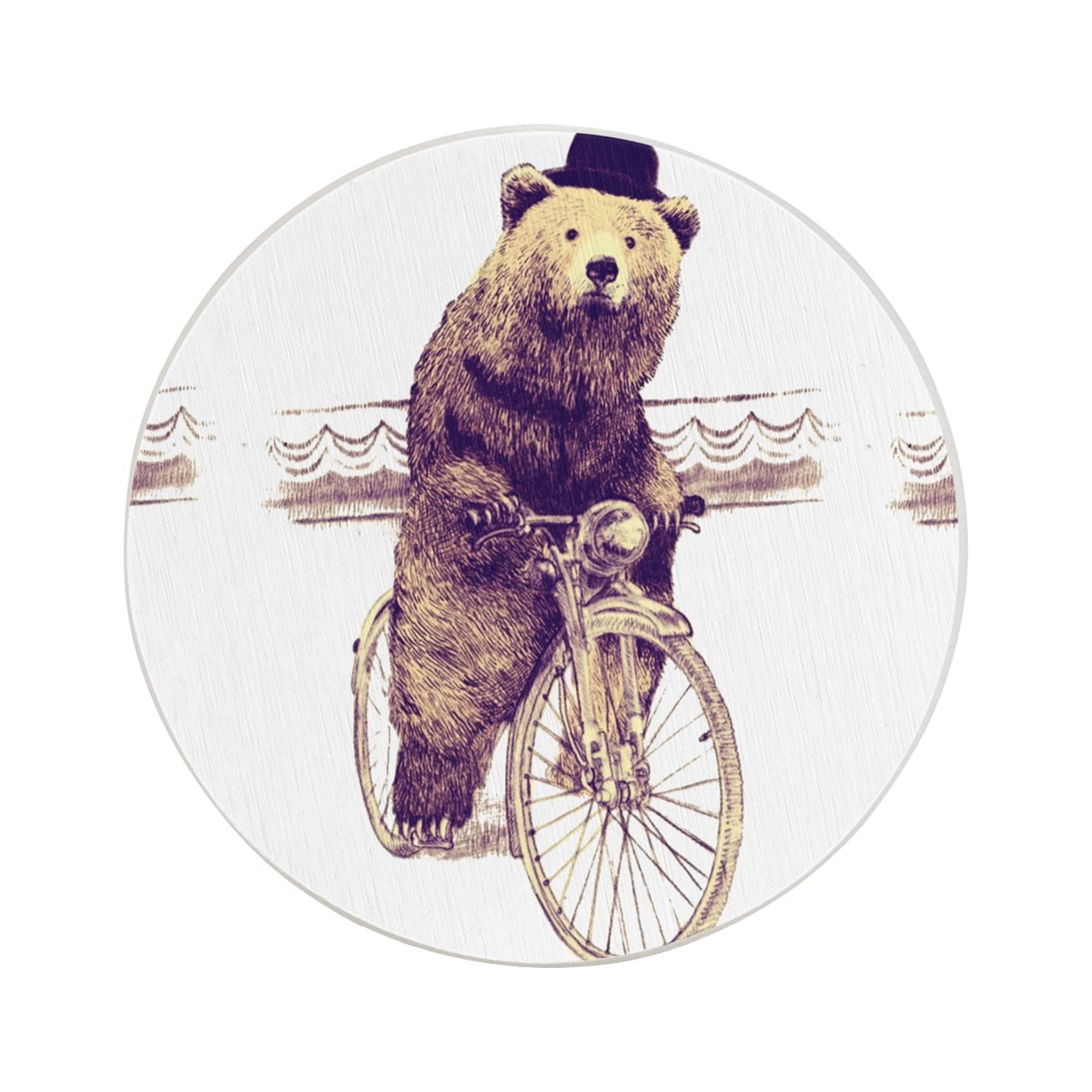 Circular Drink Coasters Set Bear Riding Bicycle Beautiful Home Decor ...