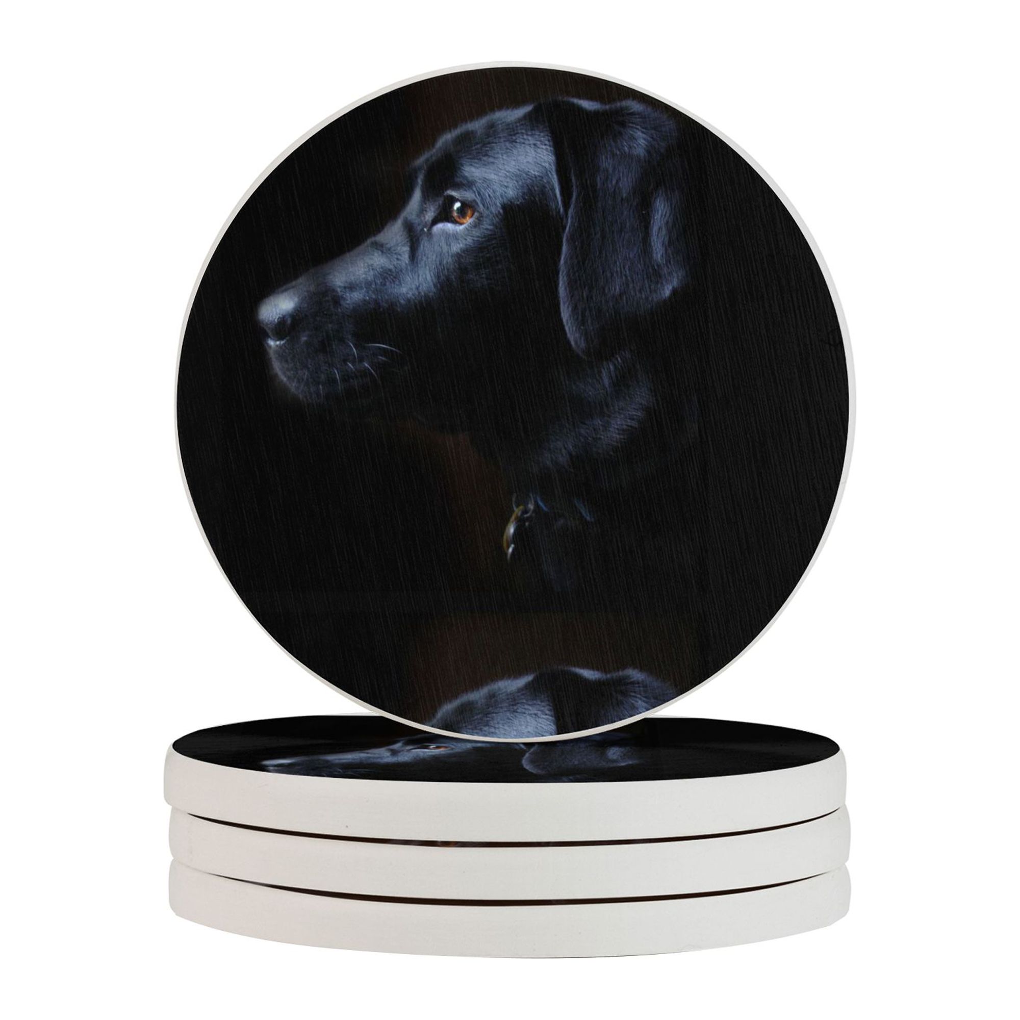 Circular Drink Coasters Set Black Labrador Dog Beautiful Home Decor ...