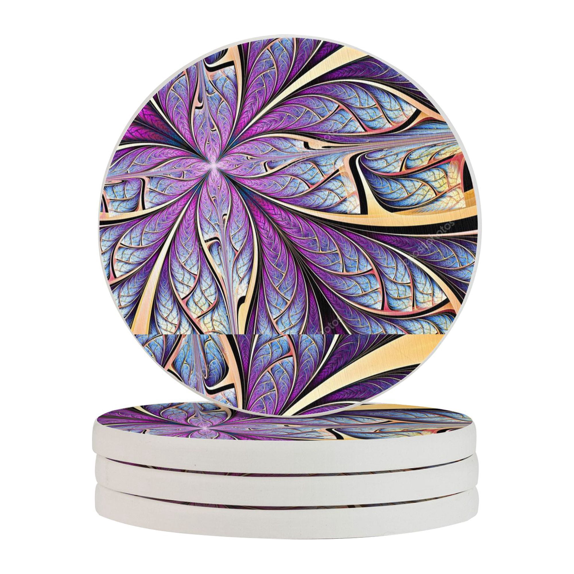 Circular Drink Coasters Set Blue And Purple Butterfly Beautiful Home ...