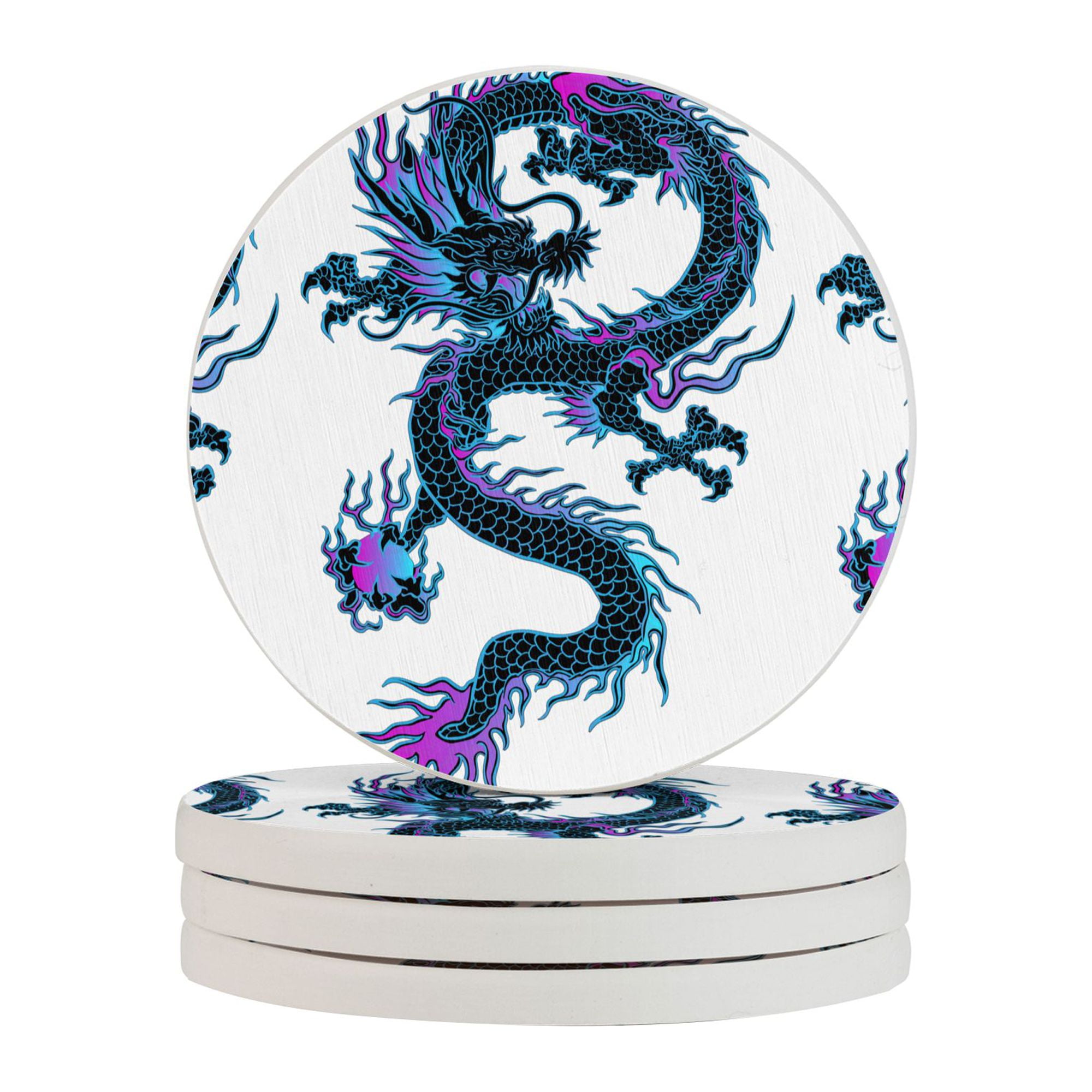 Circular Drink Coasters Set Blue Dragon Beautiful Home Decor Diatomite ...