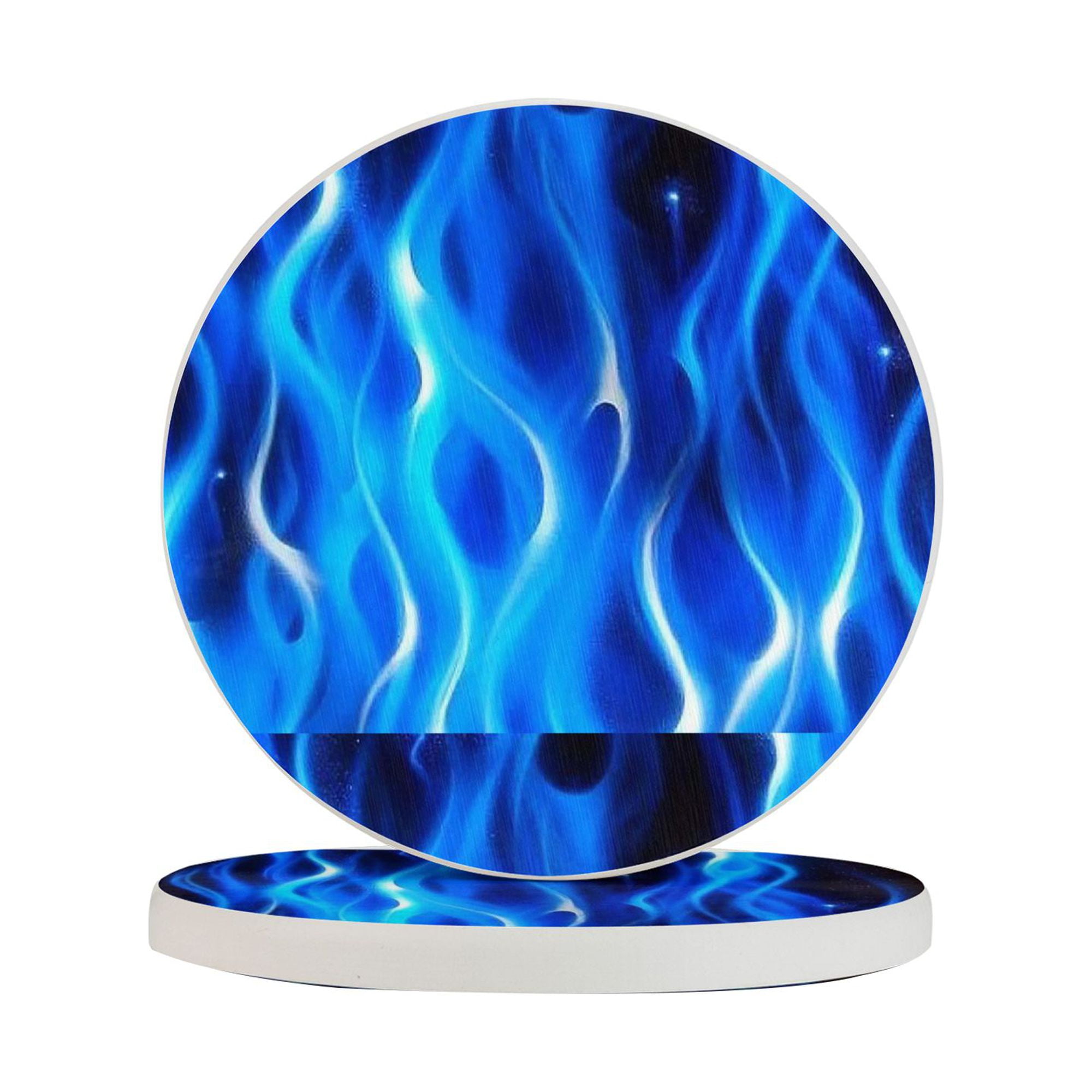 Circular Drink Coasters Set Blue Flame Beautiful Home Decor Diatomite ...