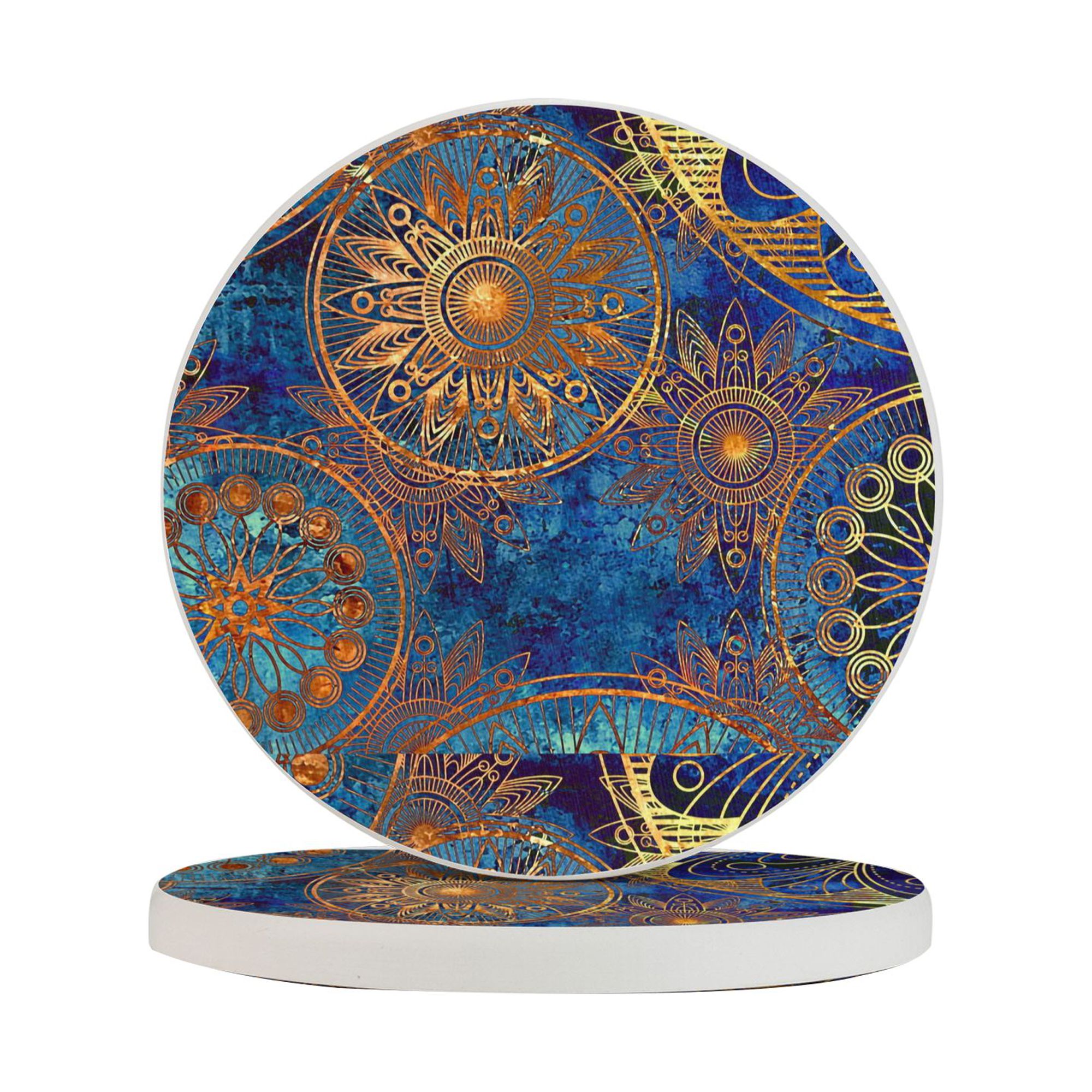 Circular Drink Coasters Set Blue Flower Beautiful Home Decor Diatomite ...