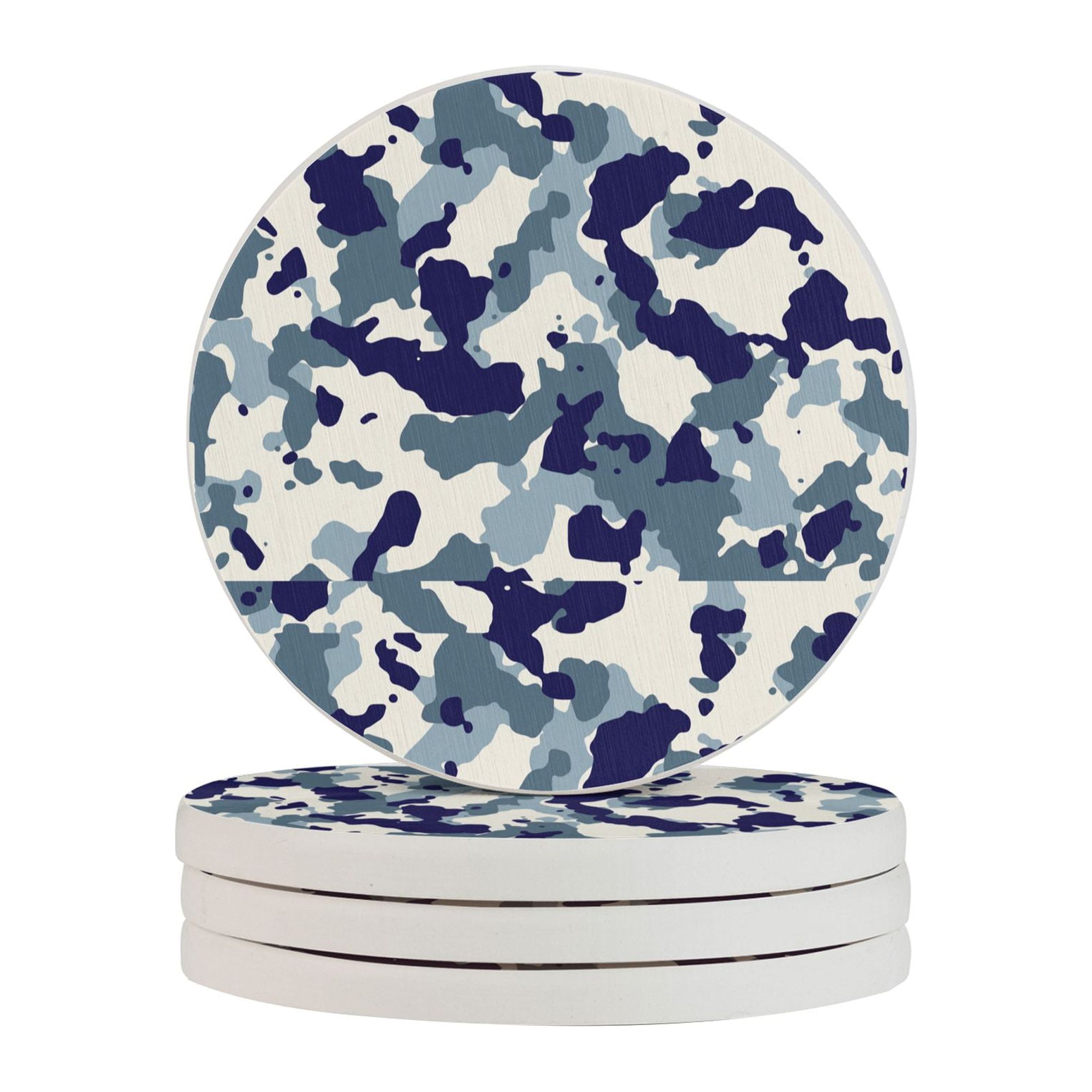 Circular Drink Coasters Set Blue Navy Camouflage Background Beautiful ...