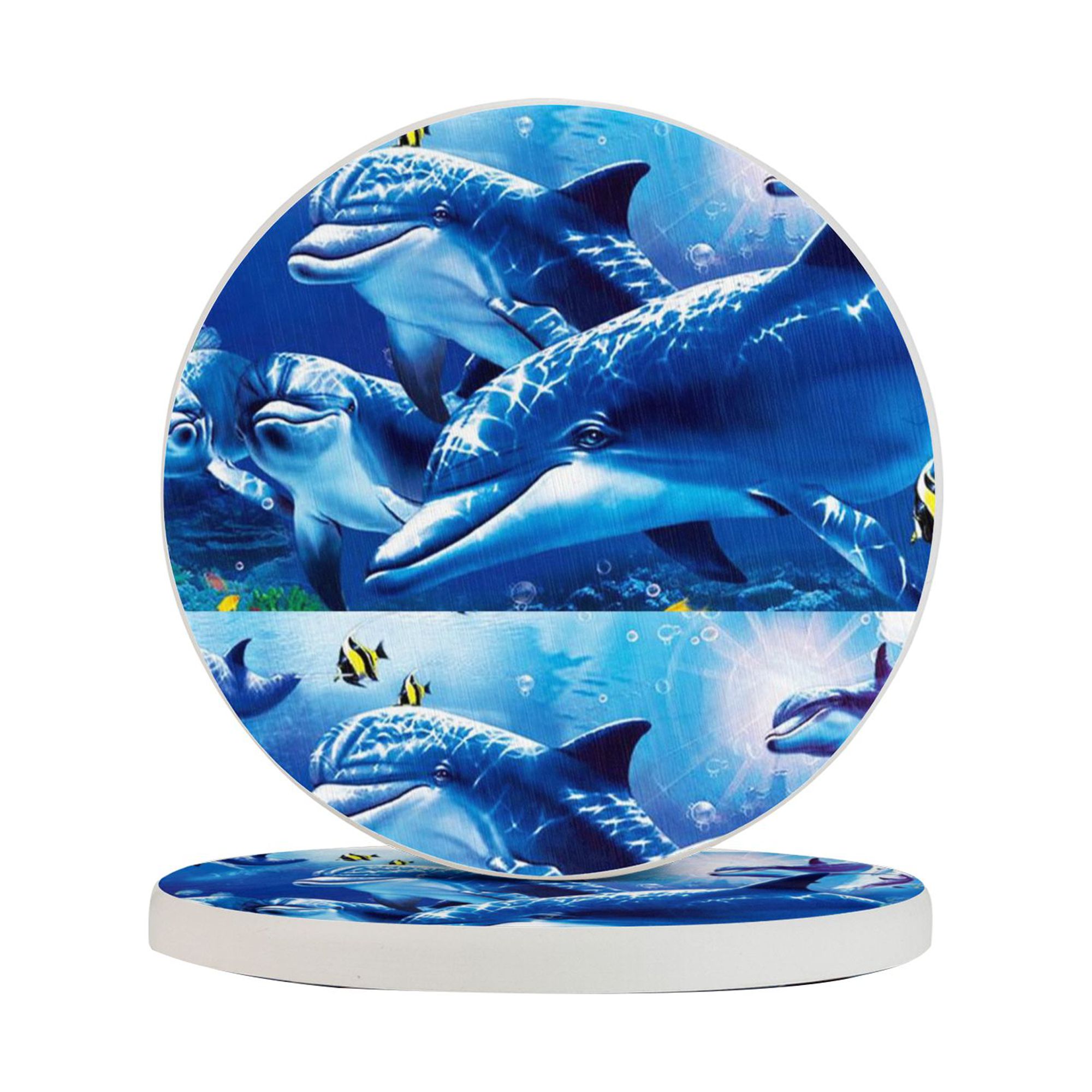 Circular Drink Coasters Set Blue Sea World Coral Dolphin Beautiful Home ...