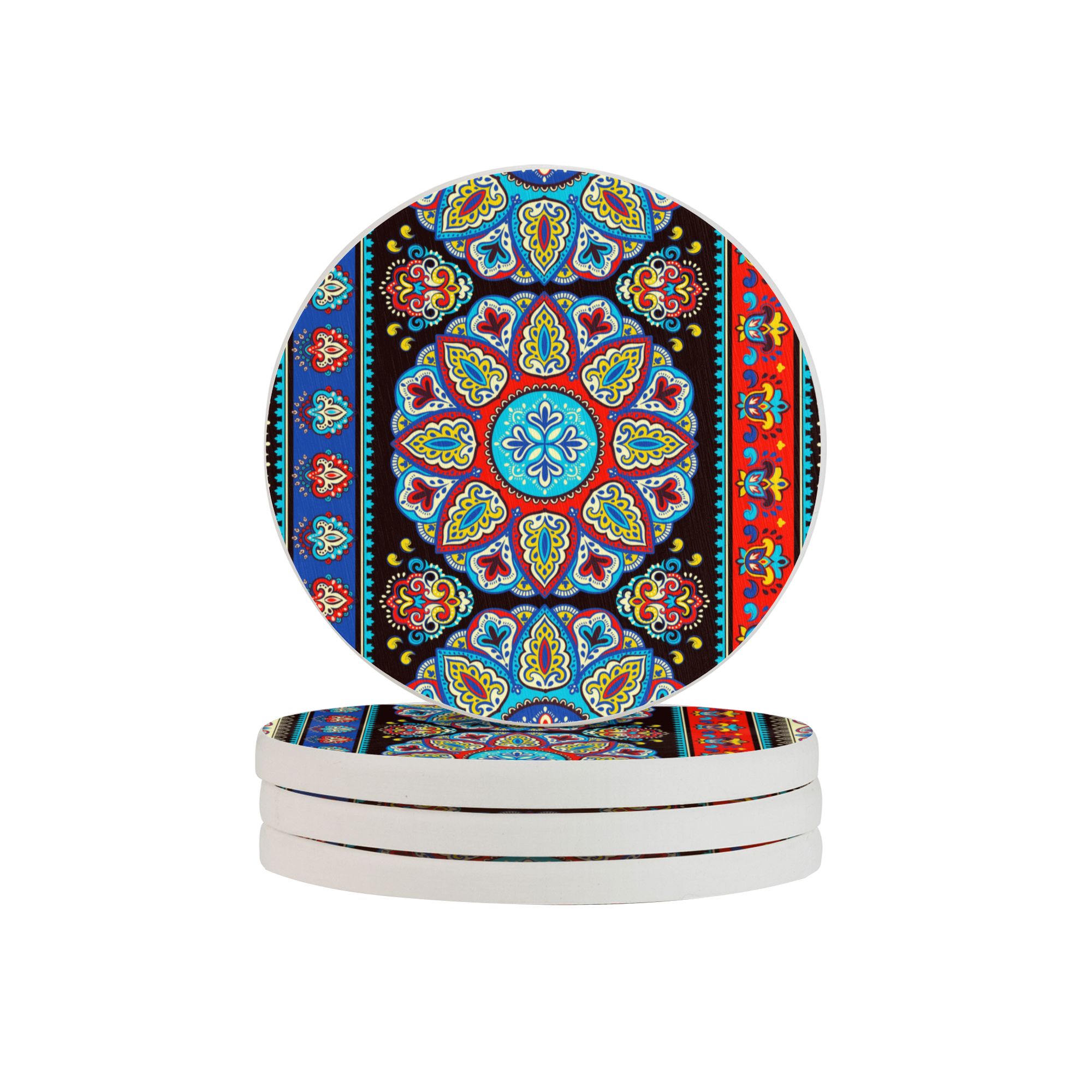 Circular Drink Coasters Set Bohemian Indian Mandala Medallion Ethno ...