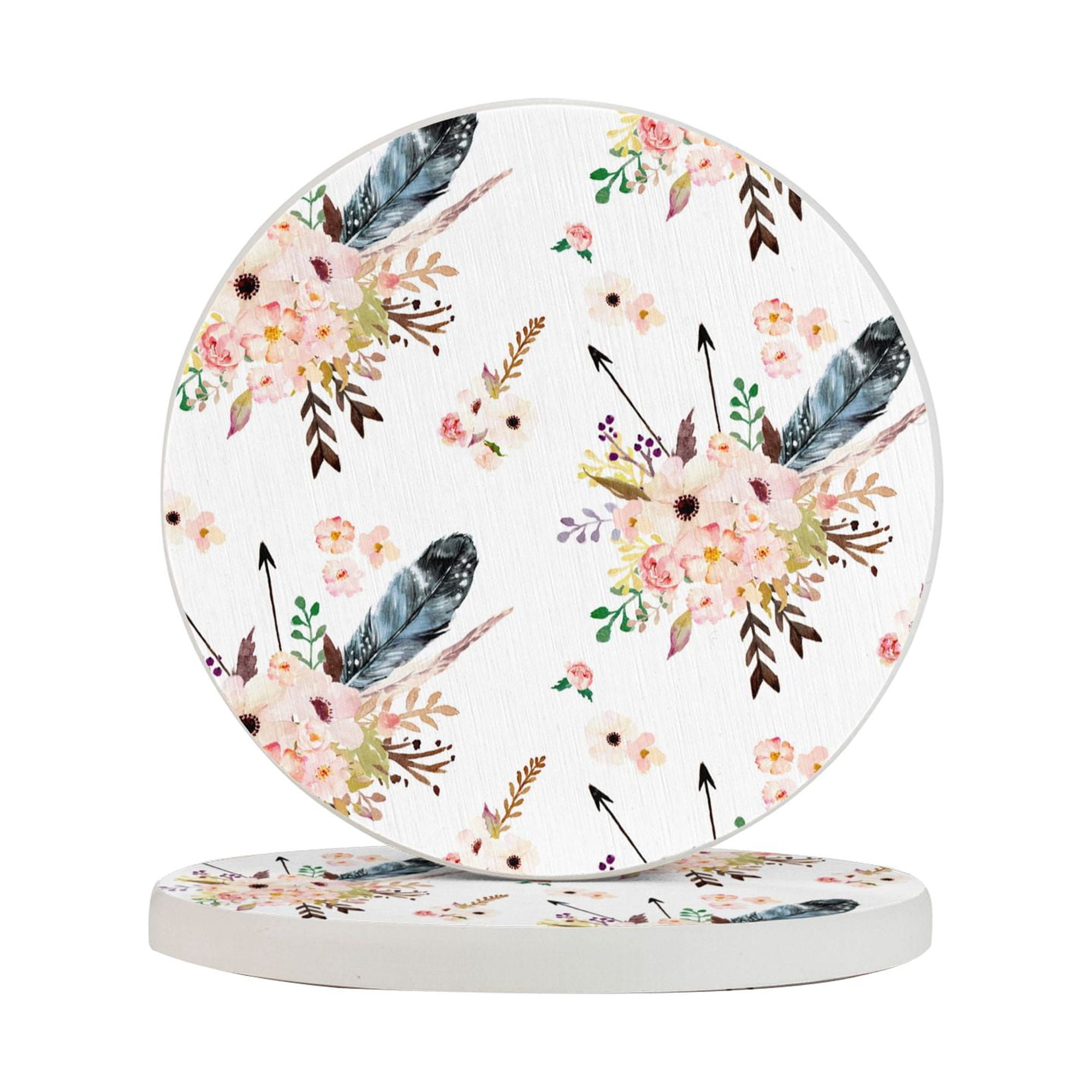 Circular Drink Coasters Set Boho Pink In White- Beautiful Home Decor ...