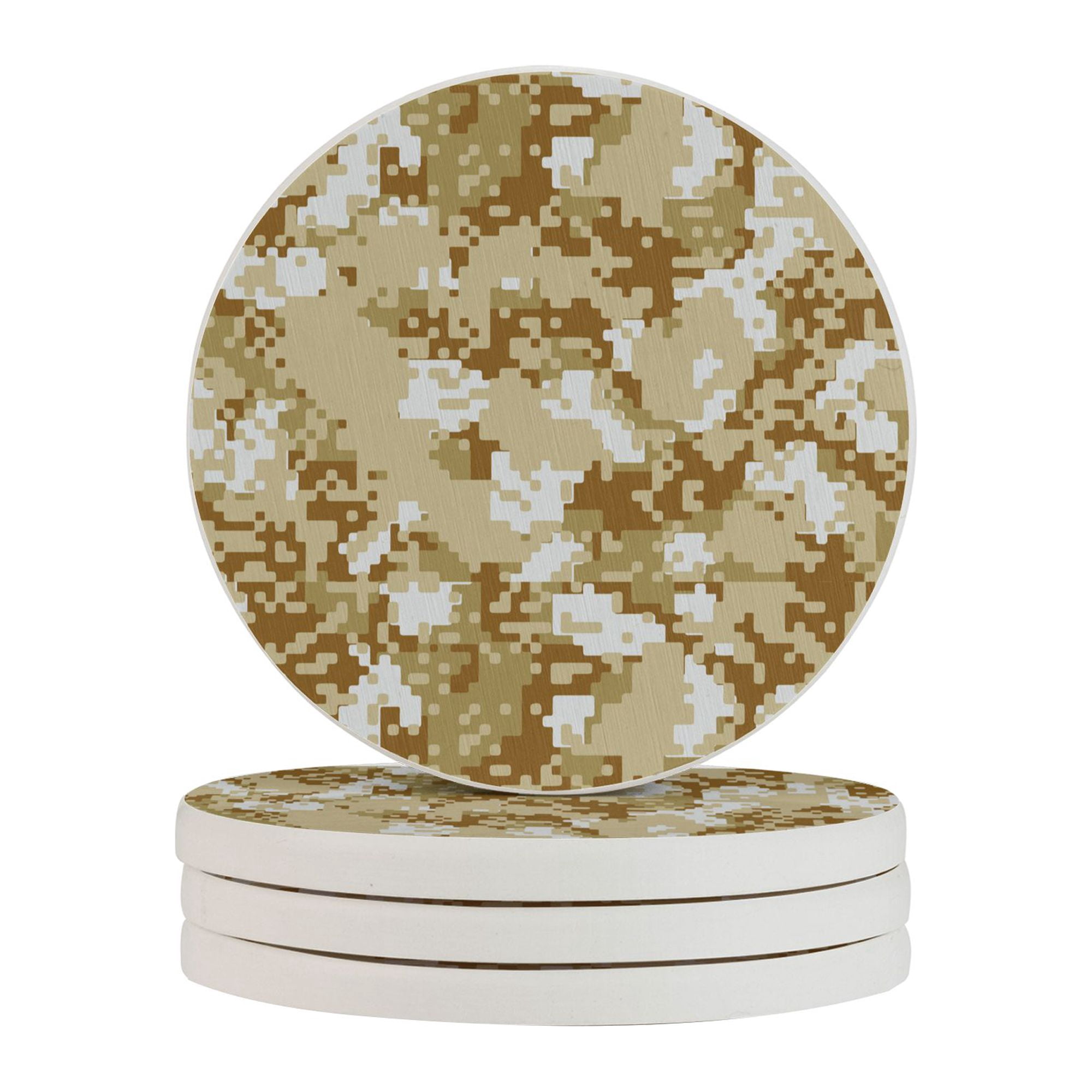 Circular Drink Coasters Set Brownish Yellow Army Camouflage Background ...