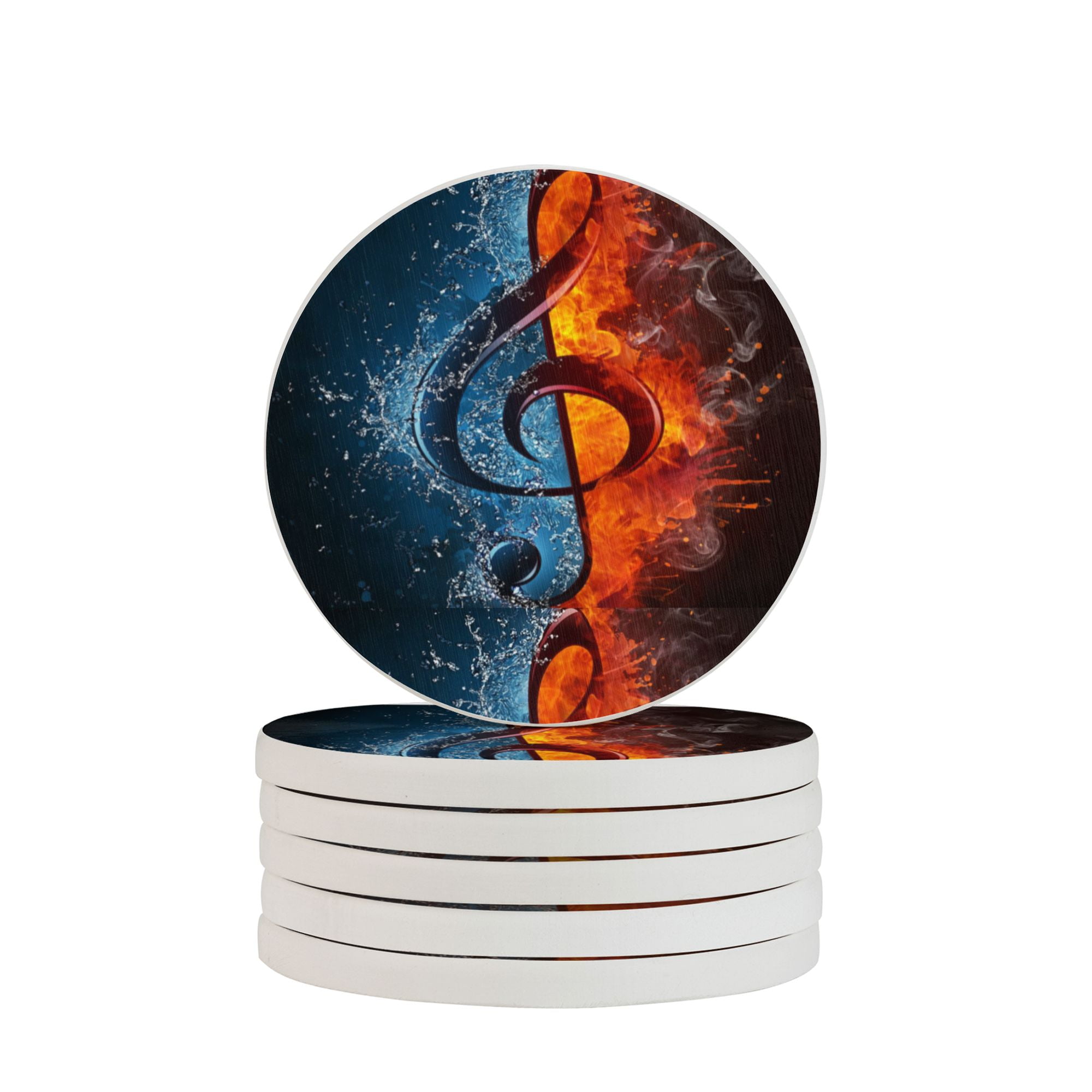 Circular Drink Coasters Set Burning Music Note Illustration Of The ...