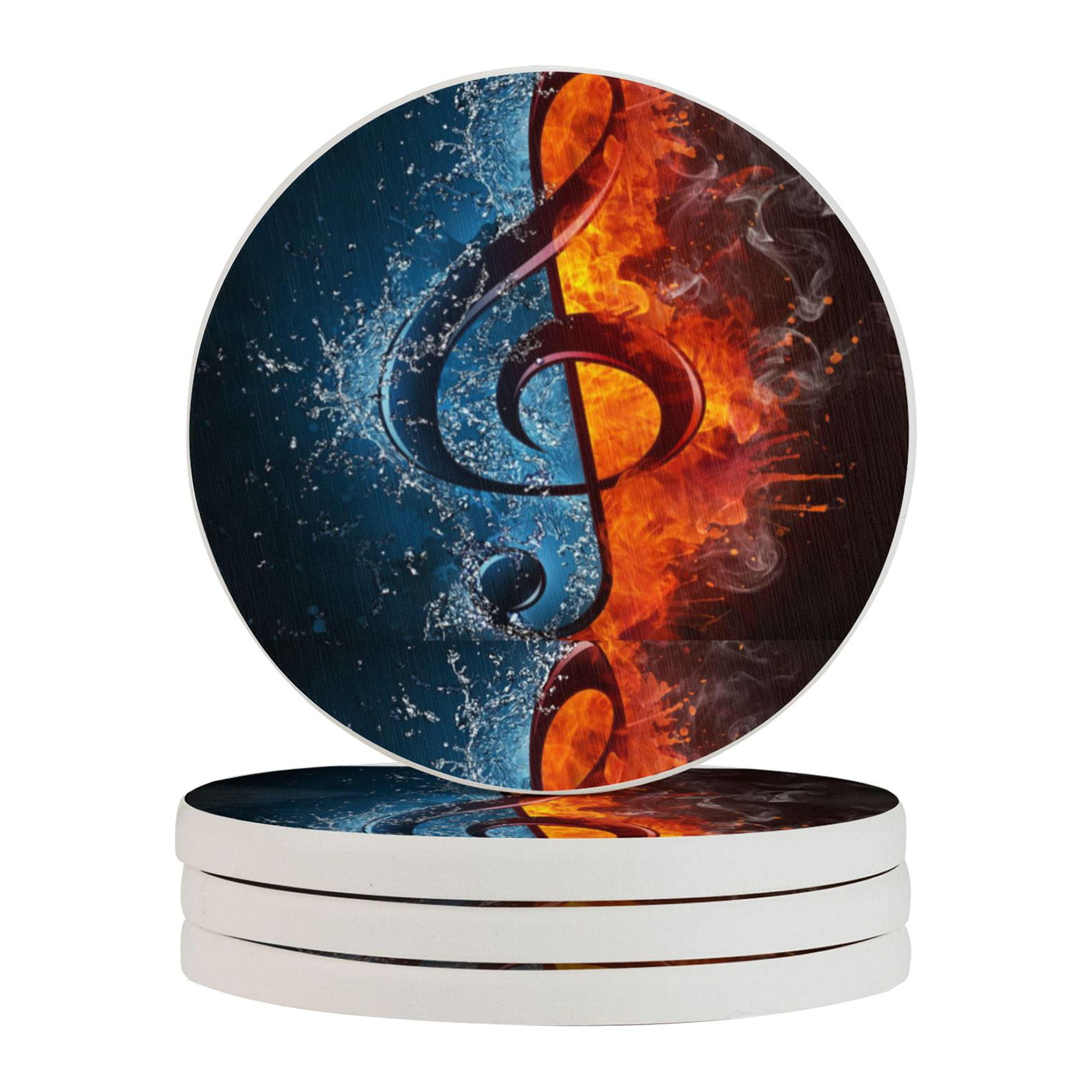 Circular Drink Coasters Set Burning Music Note Illustration Of The ...