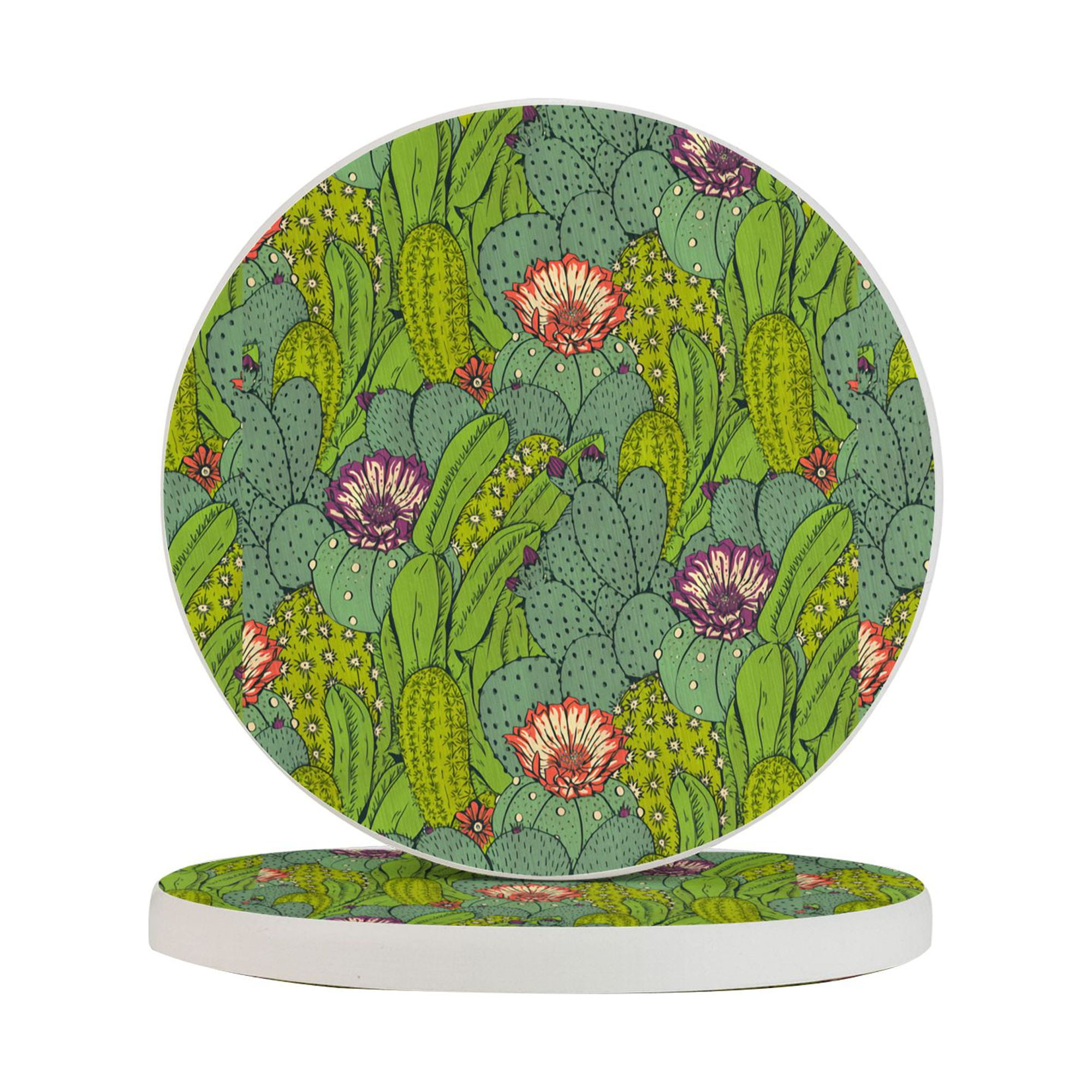 Circular Drink Coasters Set Cactus Mammillaria Peyote Opuntia Beautiful ...
