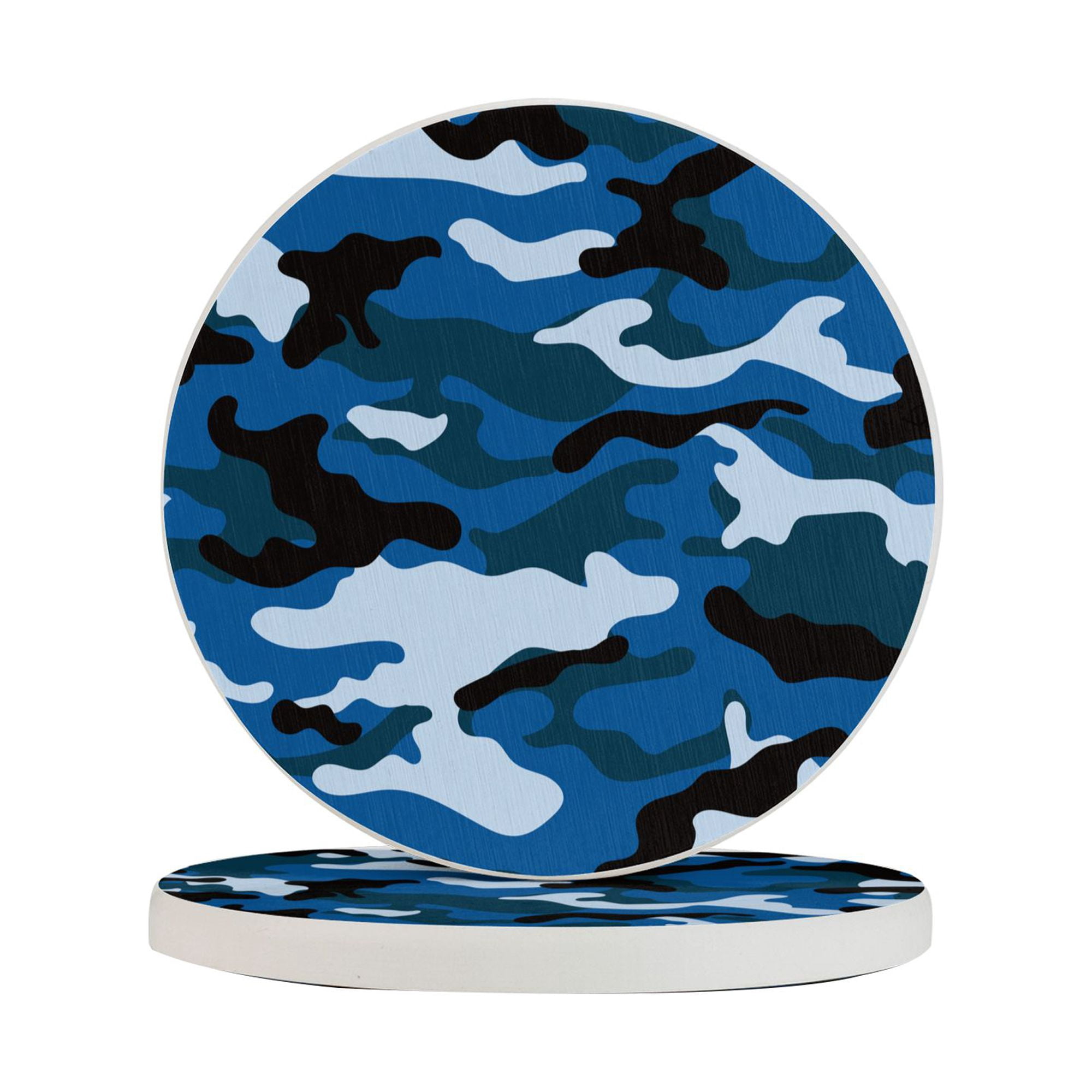 Circular Drink Coasters Set Camouflage Camo Blue Beautiful Home Decor ...