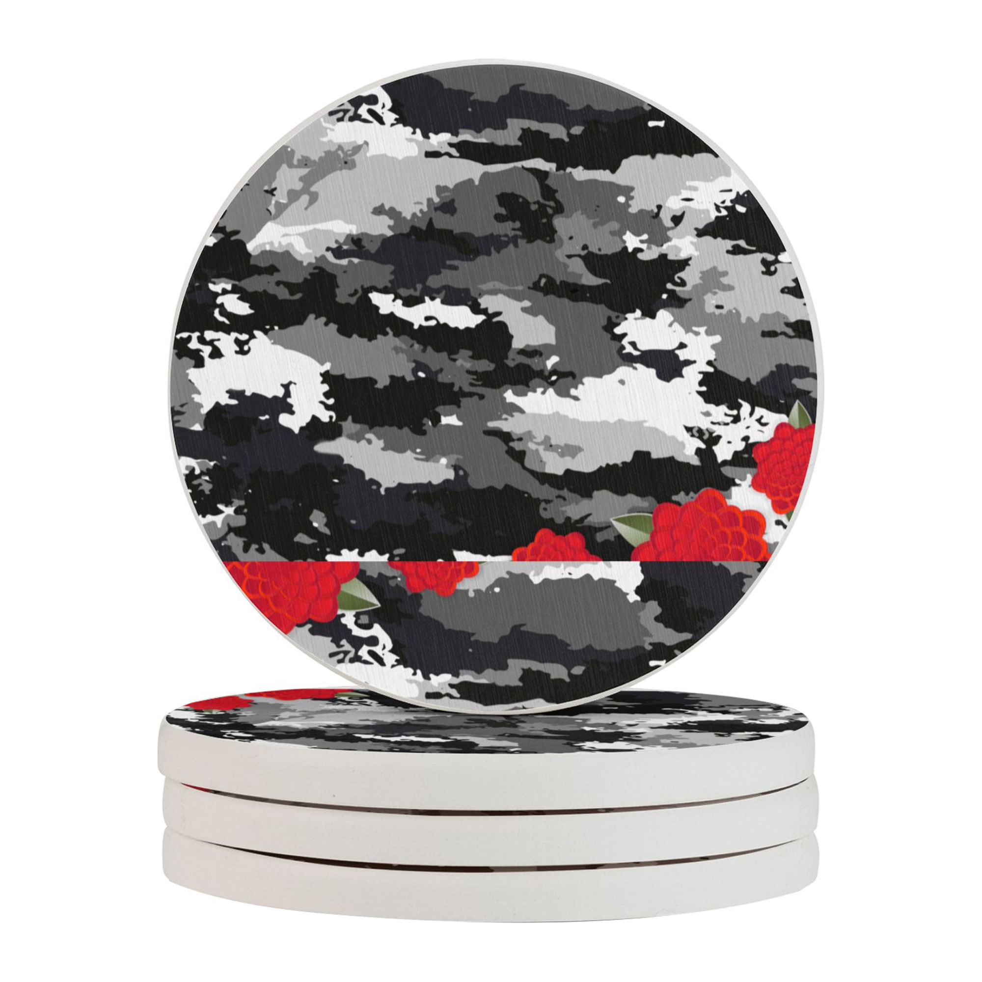 Circular Drink Coasters Set Camouflage Pattern Flower Beautiful Home ...