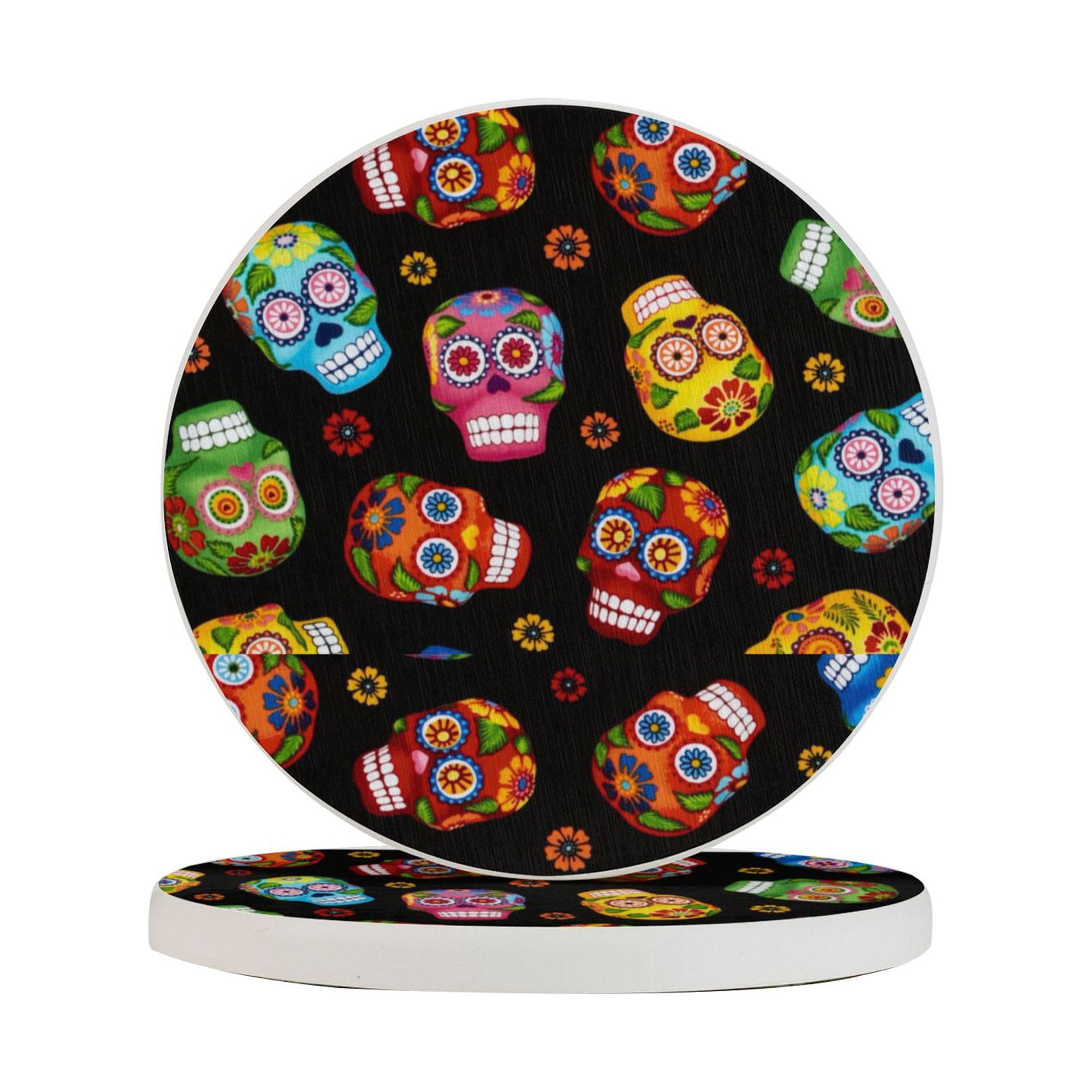 Circular Drink Coasters Set Cantina Skulls Beautiful Home Decor Diatomite Heat-Resistant ...
