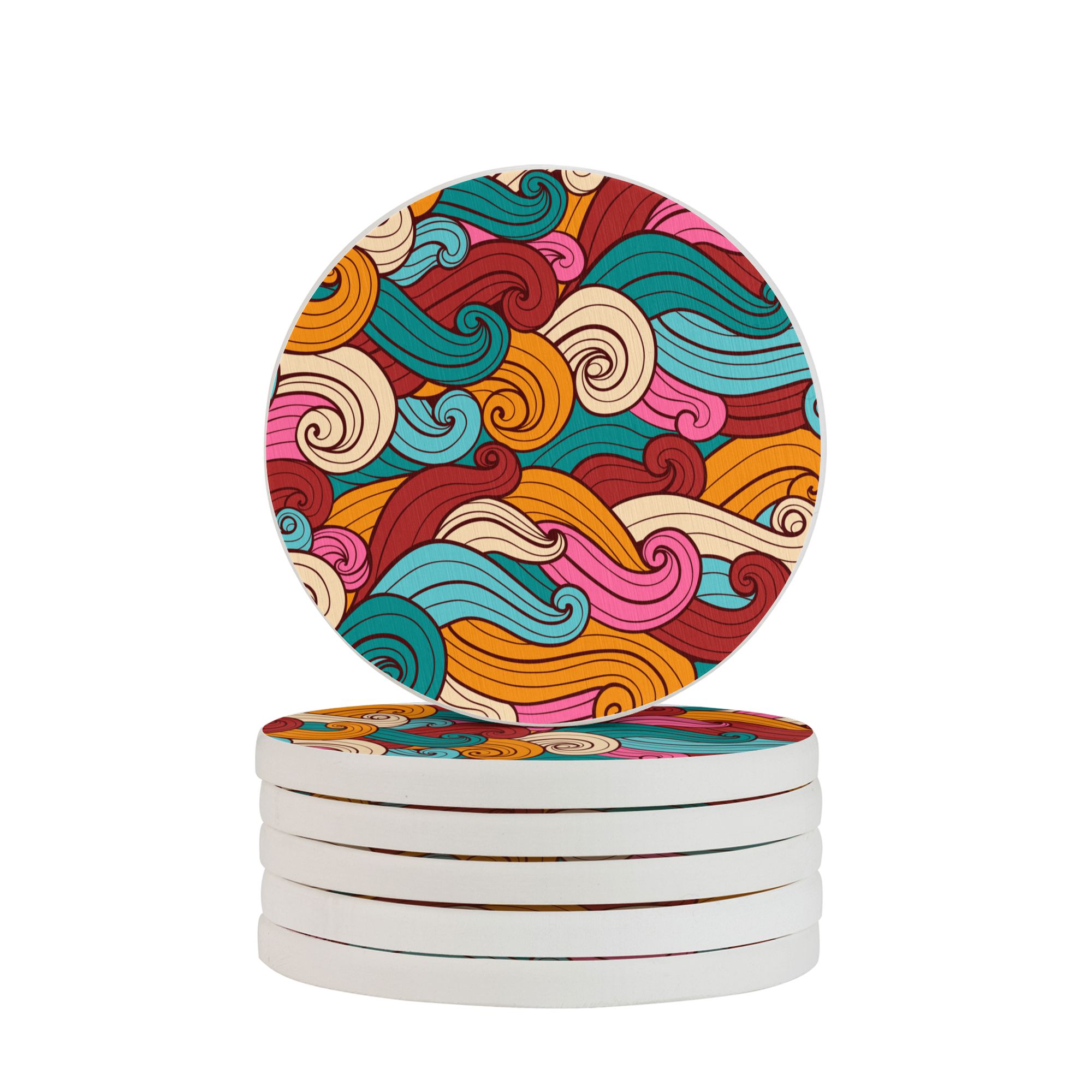 Circular Drink Coasters Set Cartoon Color Spray Background Beautiful ...