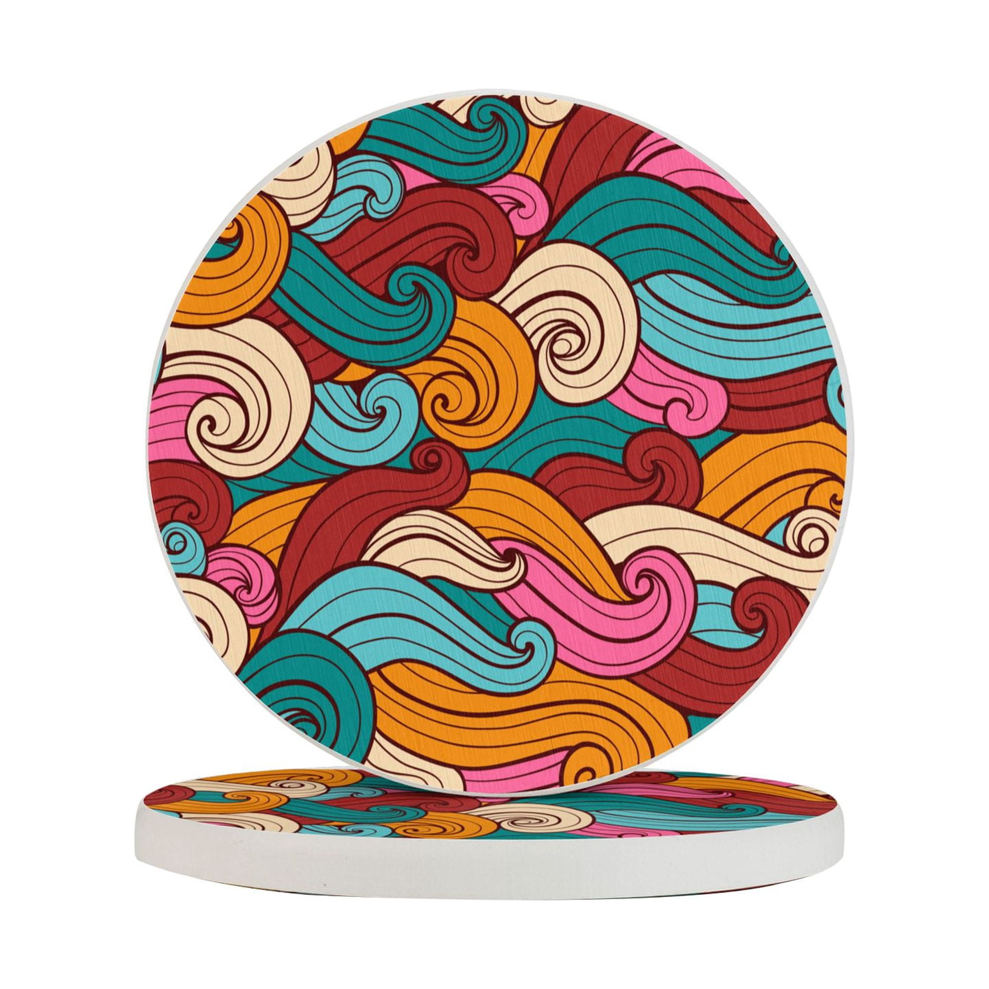Circular Drink Coasters Set Cartoon Color Spray Background Beautiful ...