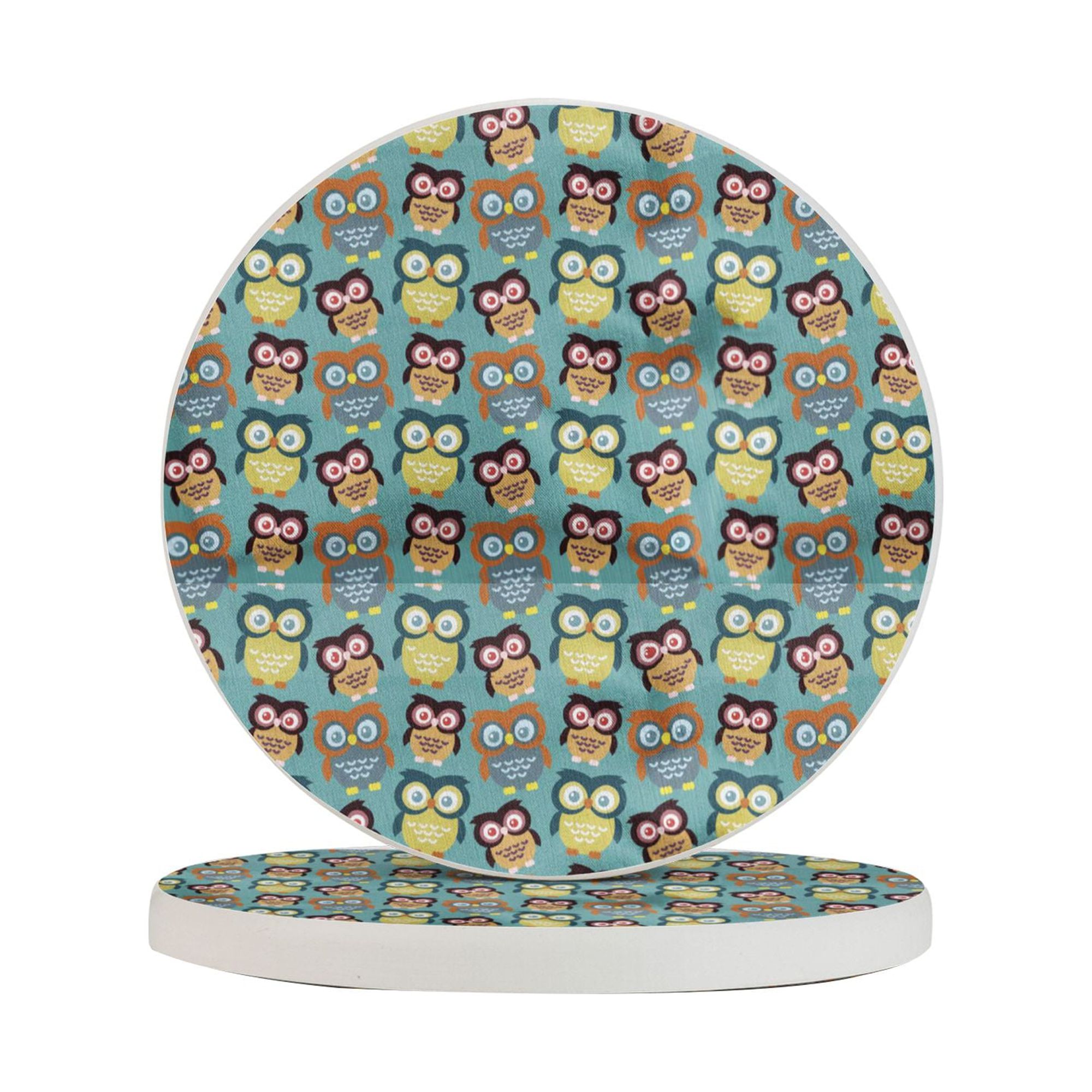 Circular Drink Coasters Set Cartoon Colorful Owl Beautiful Home Decor ...