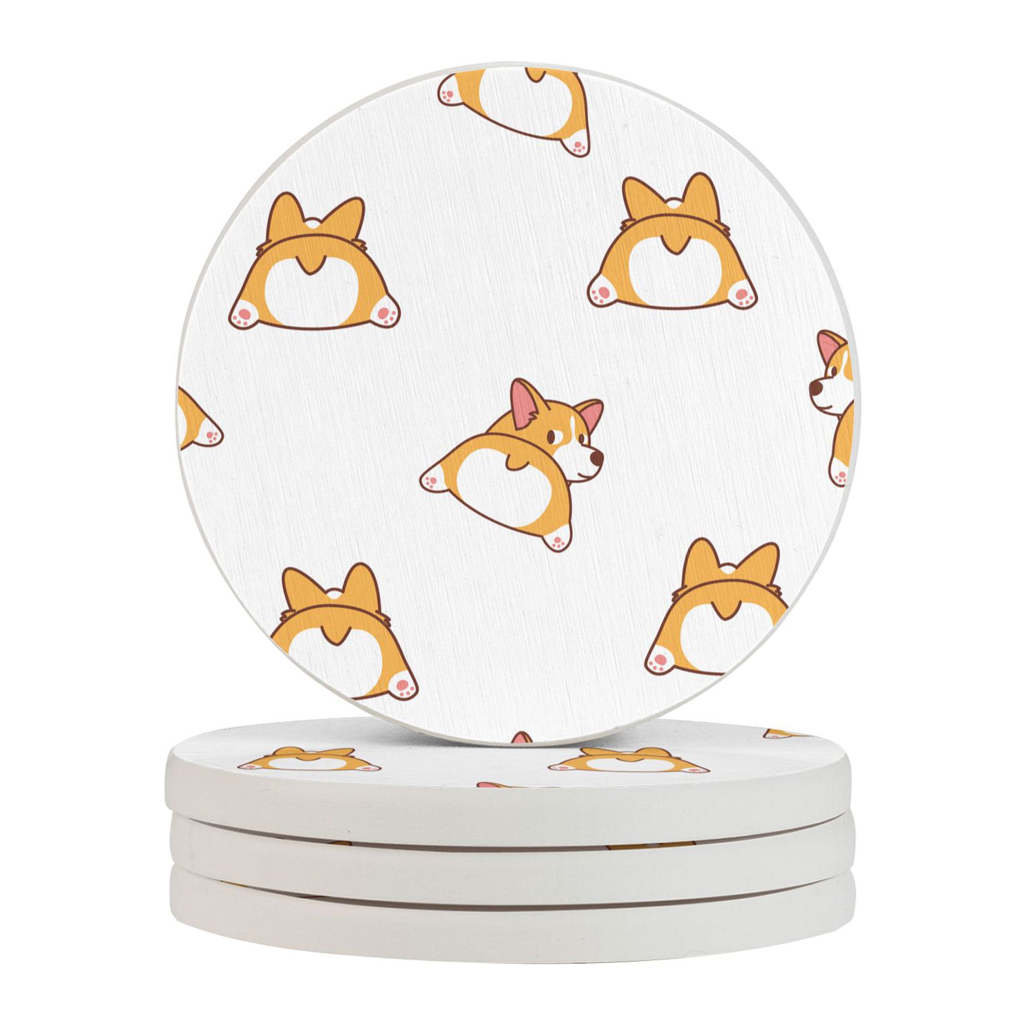 Circular Drink Coasters Set Cartoon Corgi Beautiful Home Decor ...