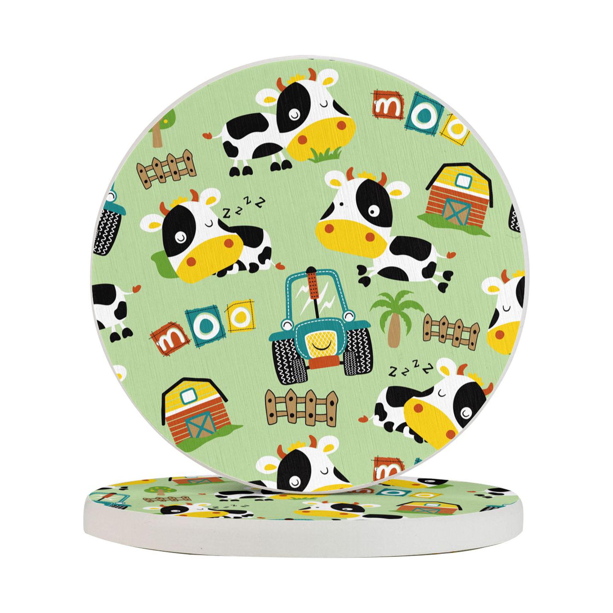 Circular Drink Coasters Set Cartoon Cow Beautiful Home Decor Diatomite ...