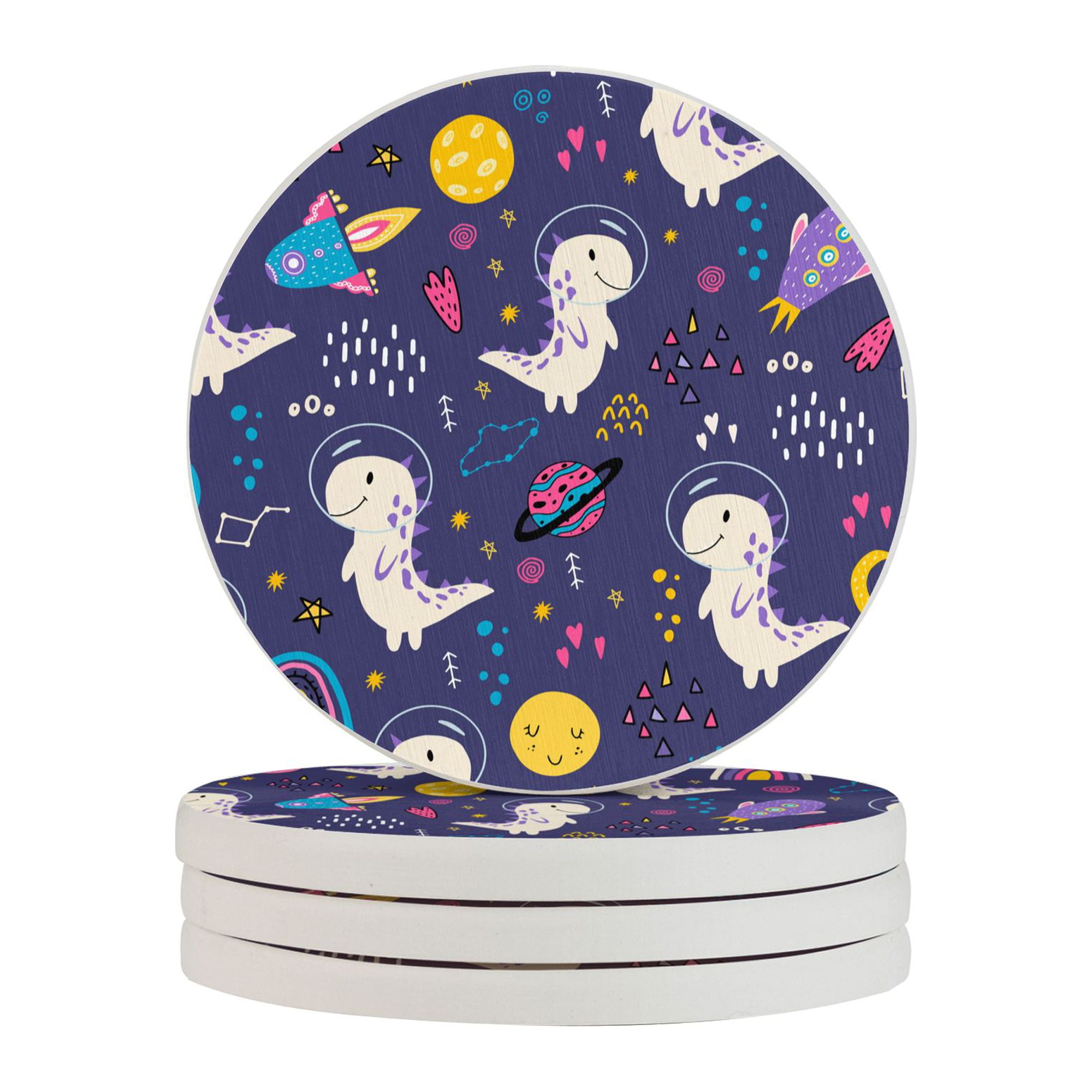 Circular Drink Coasters Set Cartoon Dinosaur Beautiful Home Decor ...