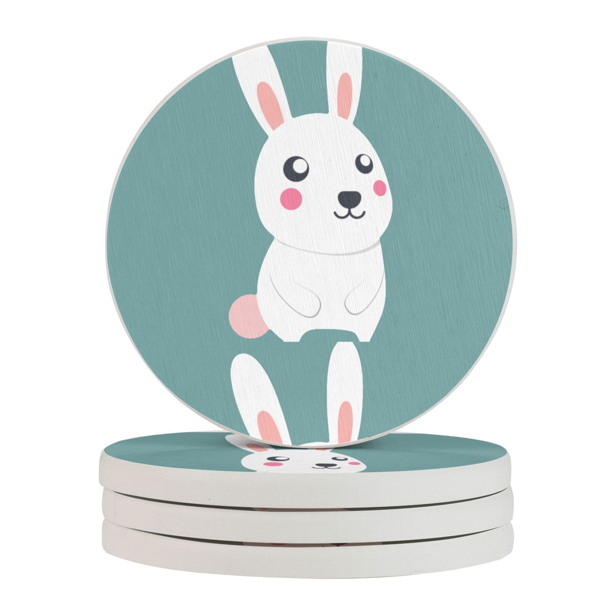 Circular Drink Coasters Set Cartoon Rabbit Bunny Animal Beautiful Home ...