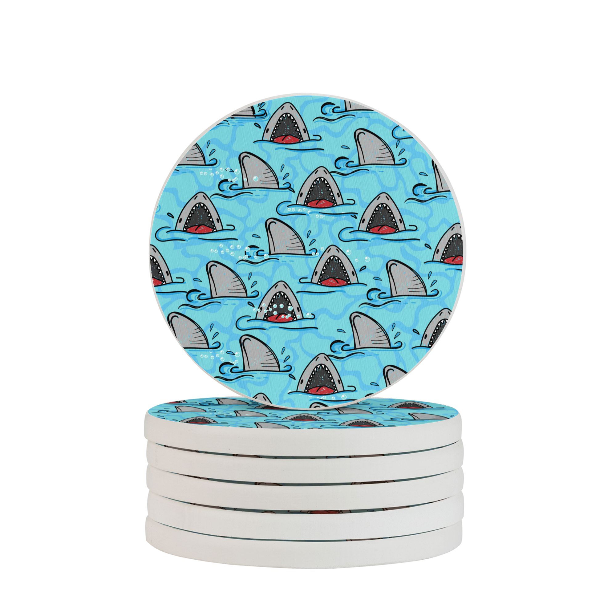 Circular Drink Coasters Set Cartoon Shark Beautiful Home Decor ...