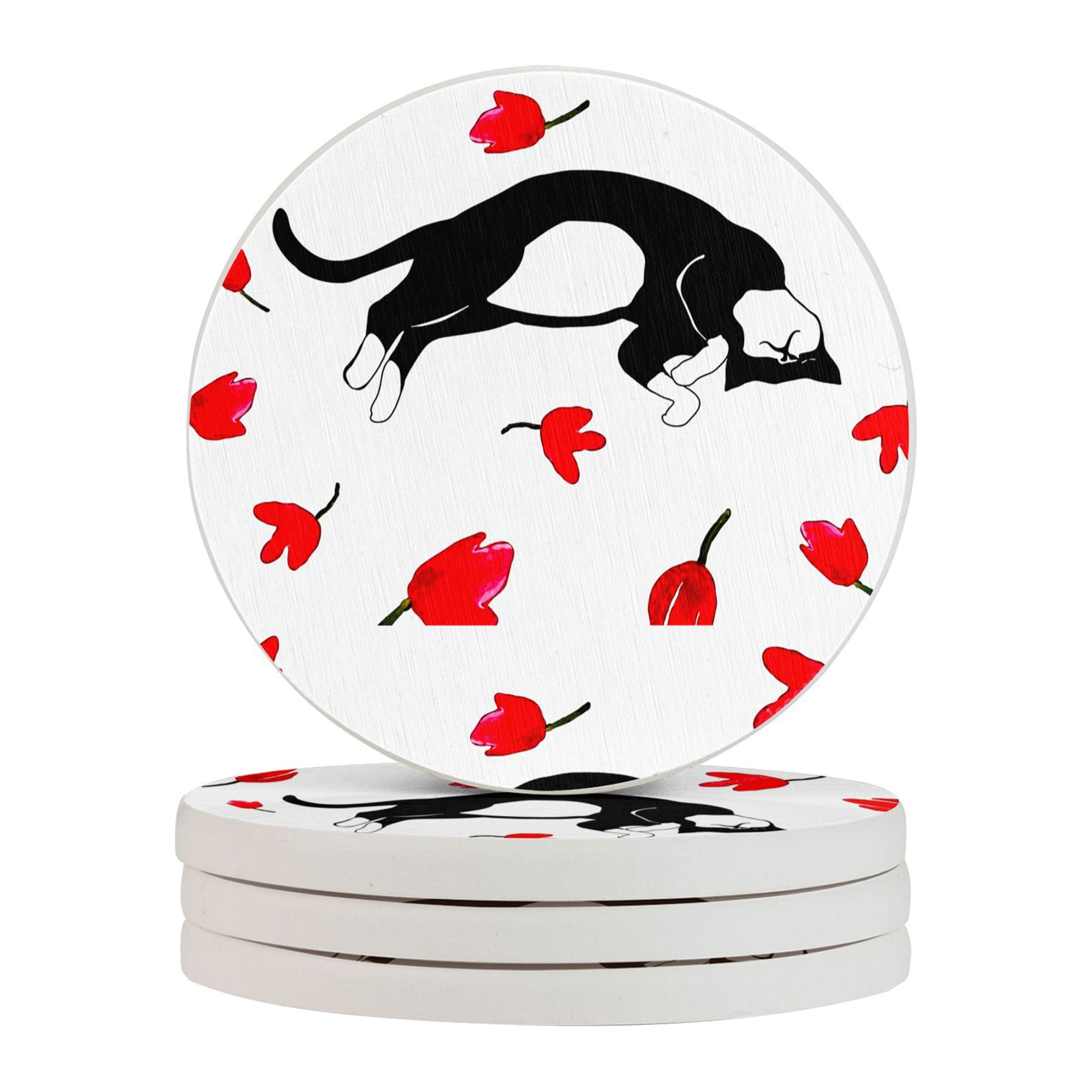 Circular Drink Coasters Set Cat Animal Pet Lovely Creature Print ...