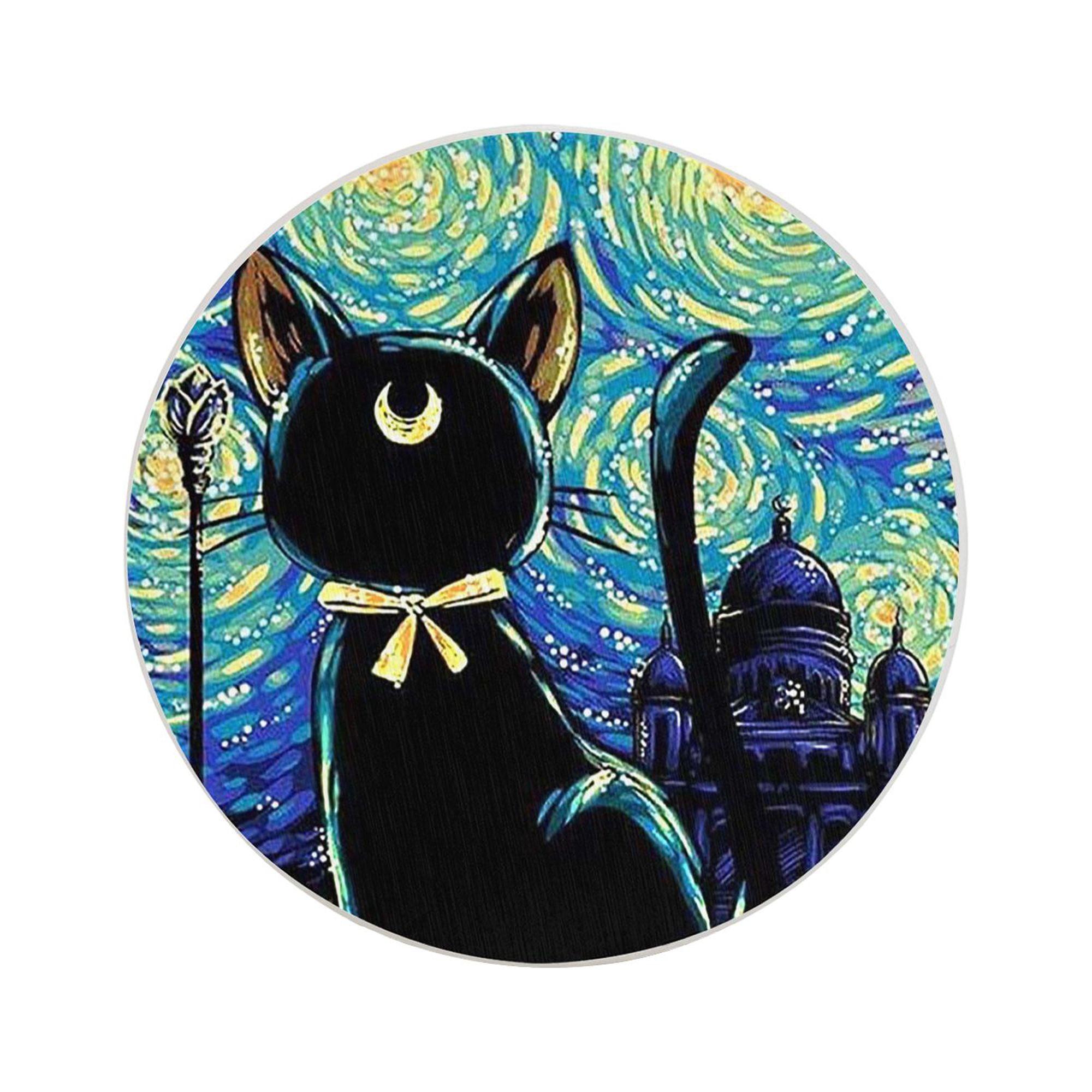 Circular Drink Coasters Set Cat Starry Night Sailor Moon- Beautiful ...
