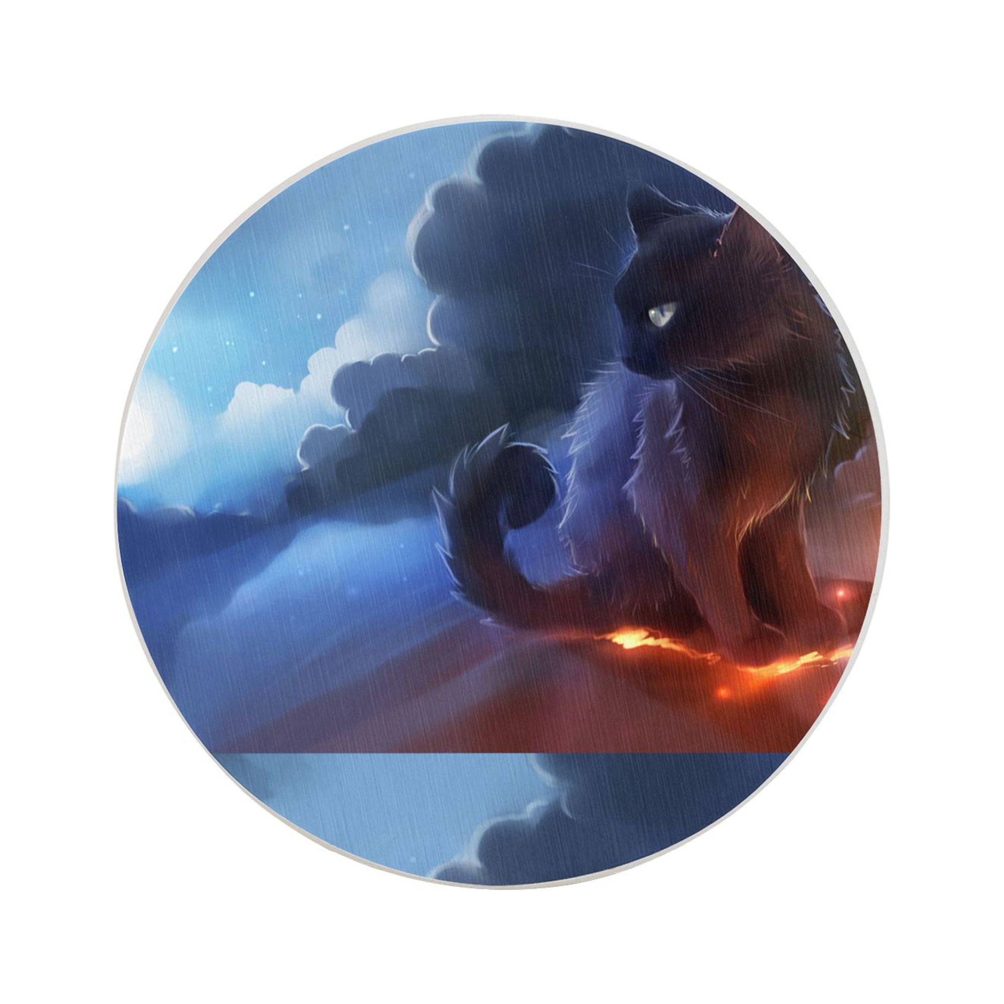 Circular Drink Coasters Set Cat Warrior-Cat Warrior Beautiful Home ...