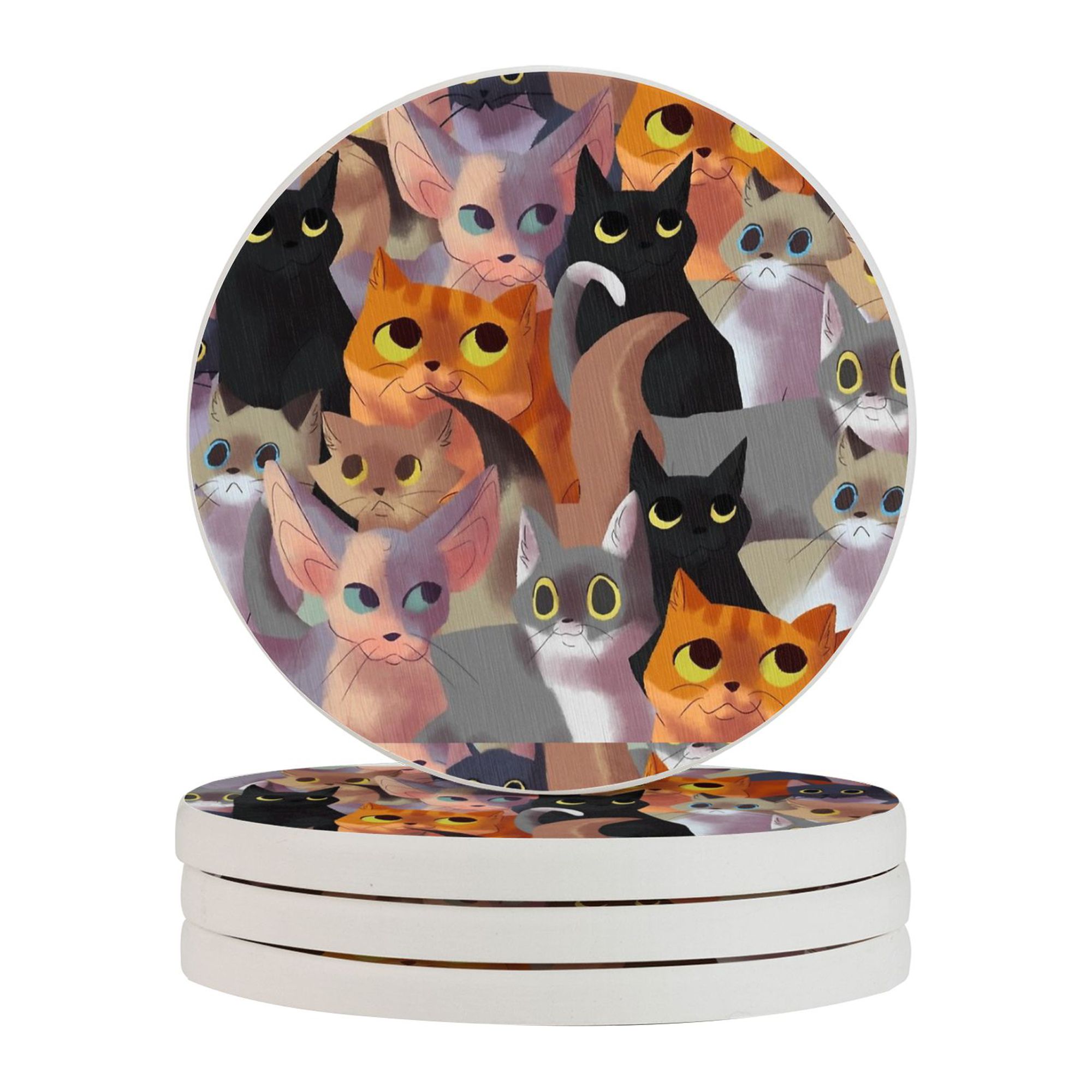 Circular Drink Coasters Set Cats Beautiful Home Decor Diatomite Heat ...